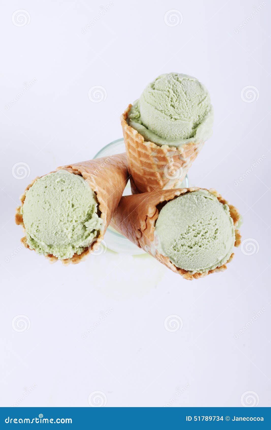 Green Tea Ice Cream Cones in Clear Glasses Stock Photo - Image of ...
