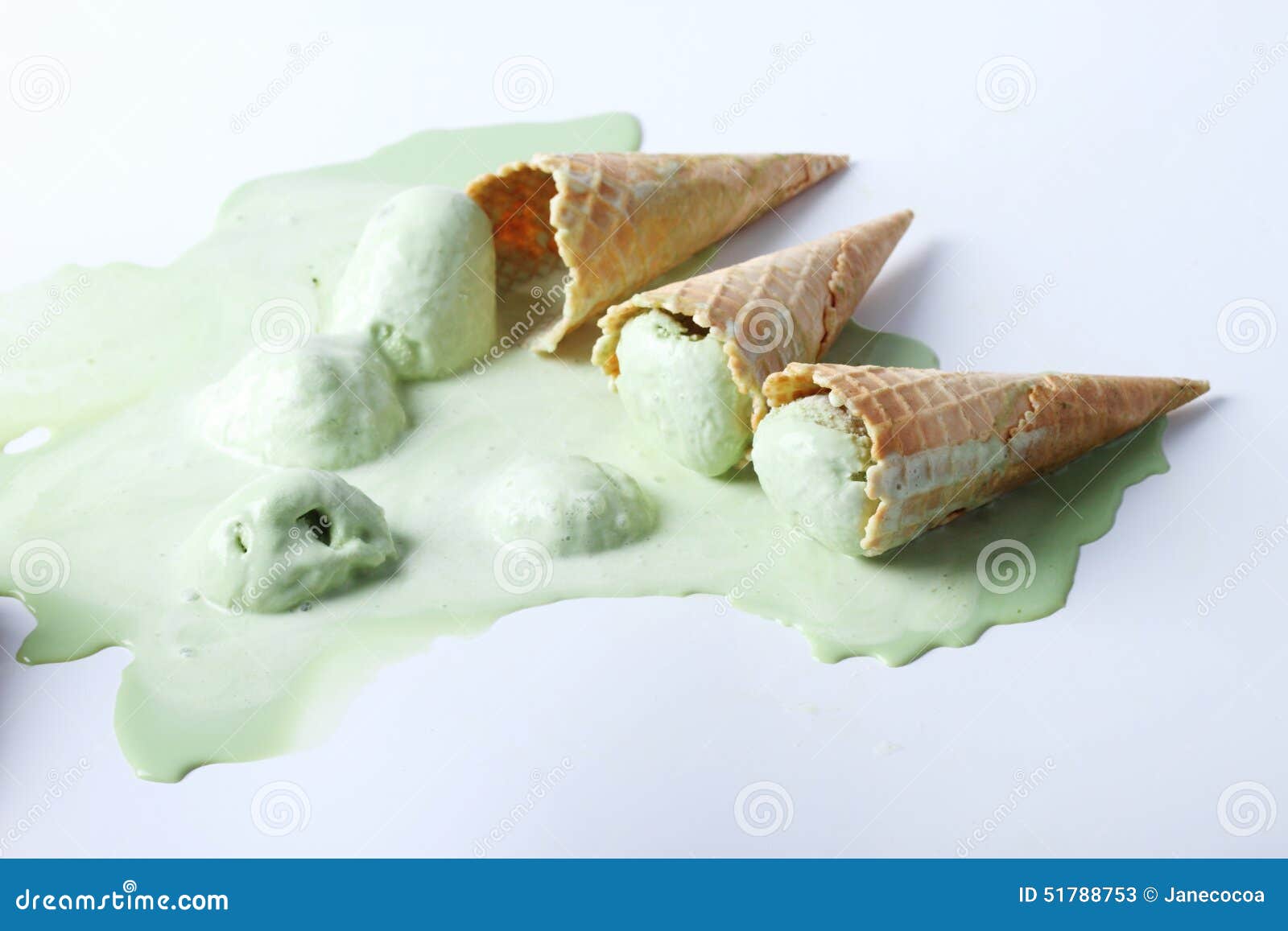 Green Tea Ice Cream Cones Dropped Stock Image - Image of misfortune ...