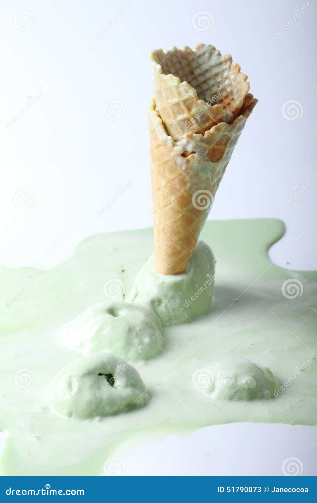 Green Tea Ice Cream Cones Dropped Stock Image - Image of food, creme ...