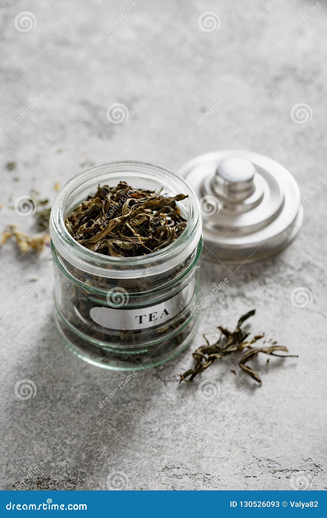 Green Tea in Jar on a Grey Background. Stock Image - Image of fresh ...