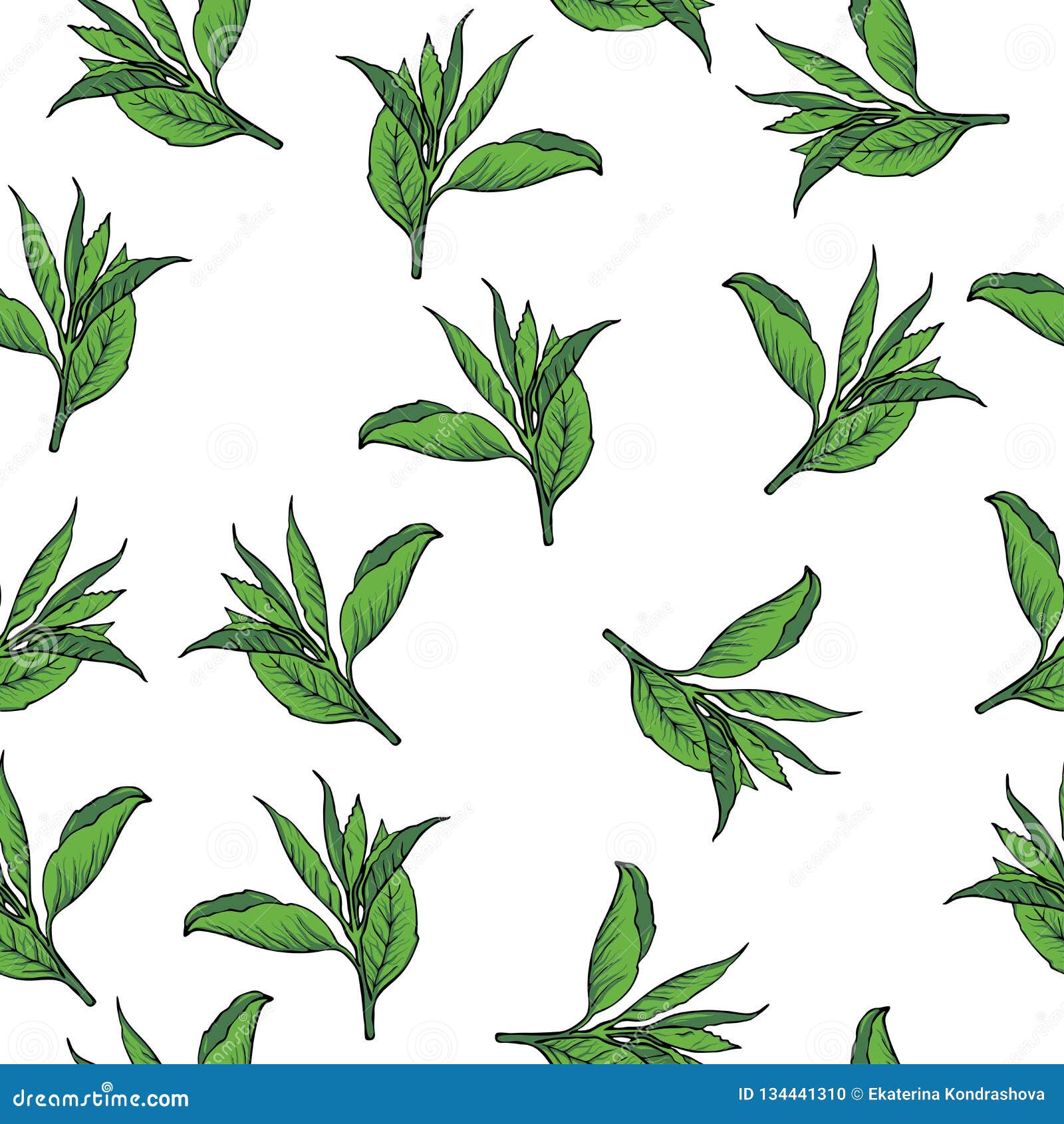 Green tea leaves pattern stock illustration. Illustration of botanical ...