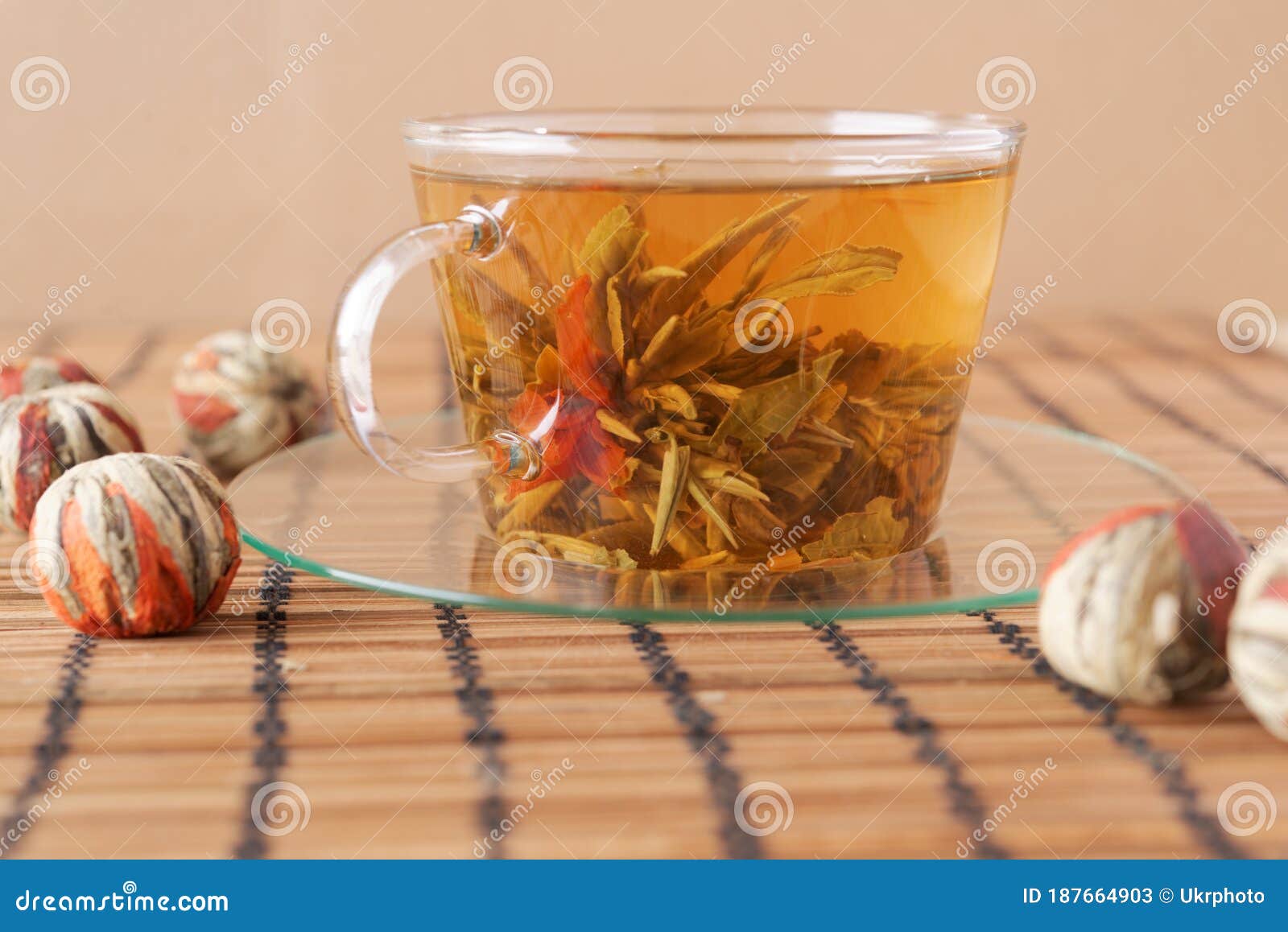 Green tea with lily flower stock image. Image of saucer - 187664903