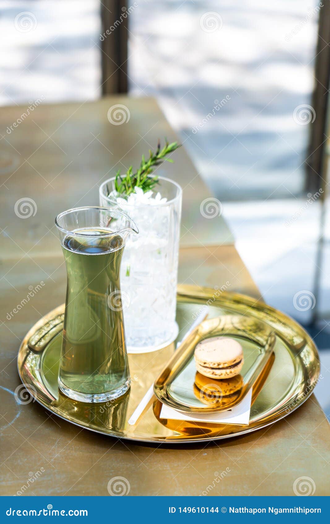 Green tea with macaroon stock photo. Image of food, pistachio - 149610144