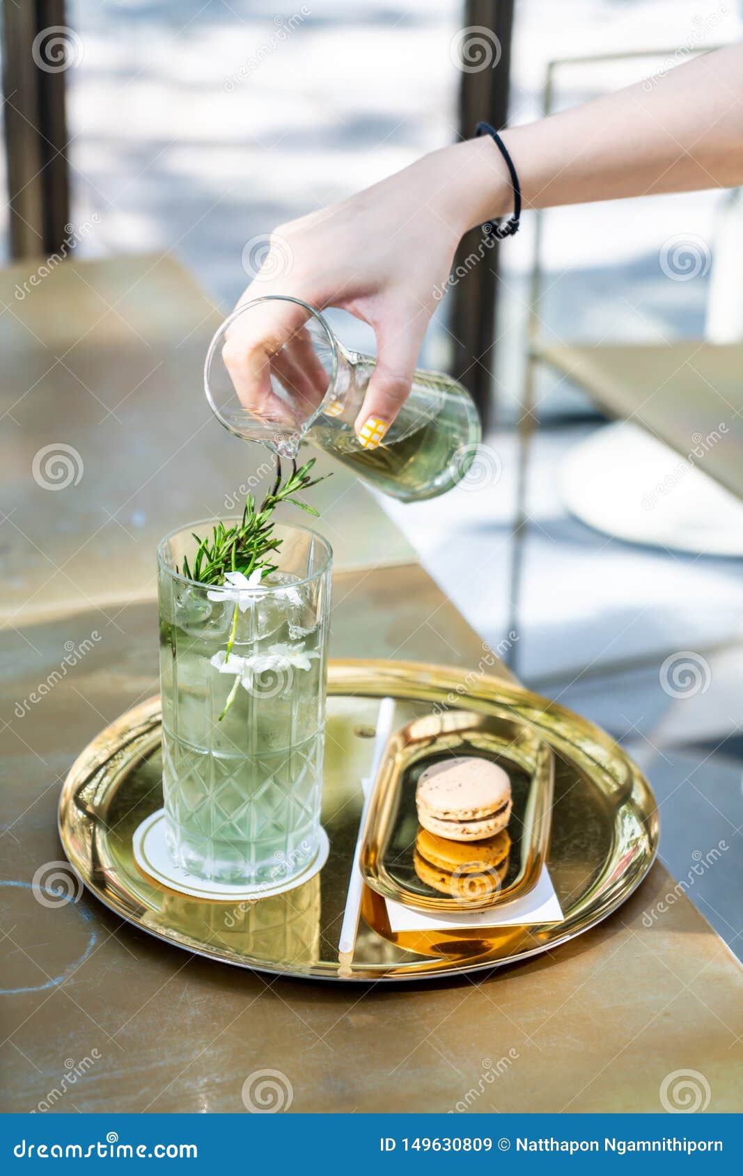 Green tea with macaroon stock image. Image of cefe, iced - 149630809