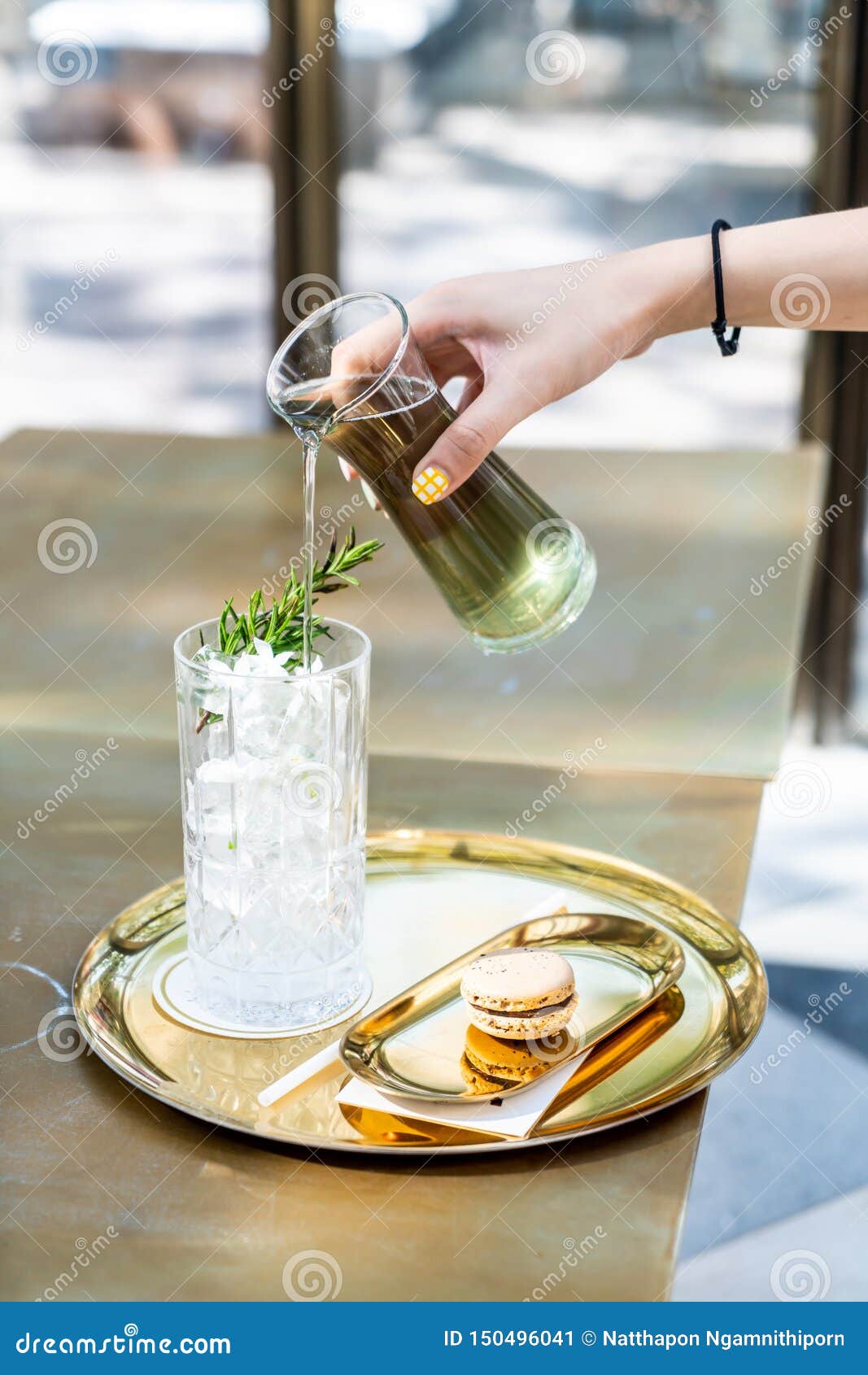 Green tea with macaroon stock image. Image of tasty - 150496041