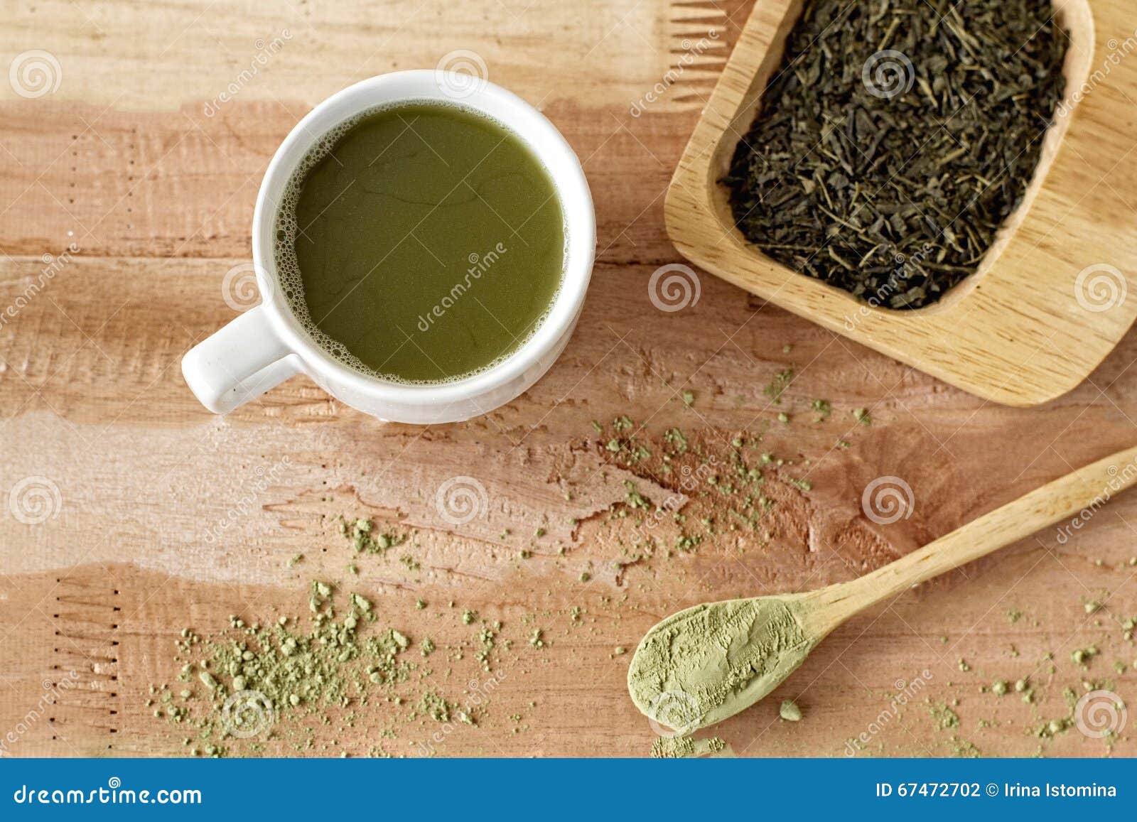 Green Tea, a Match Tea, in Wooden Ware, Natural Ware. Stock Photo ...