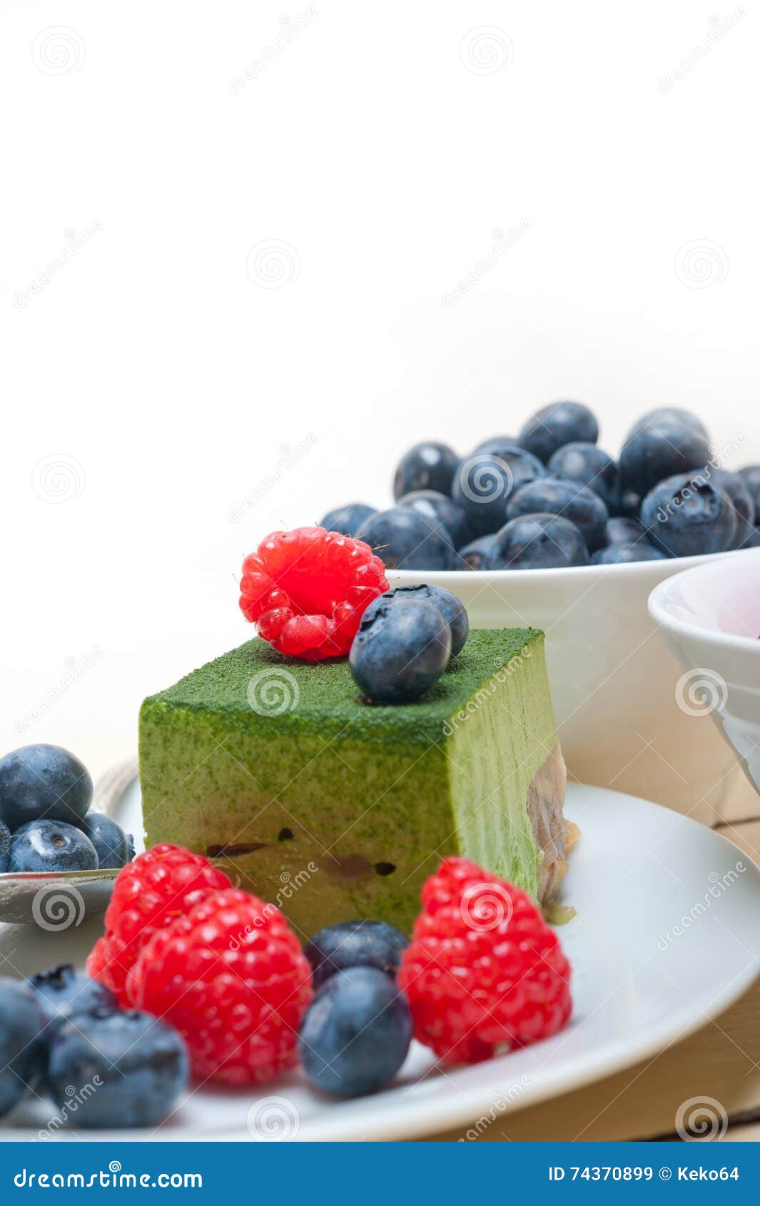 Green Tea Matcha Mousse Cake with Berries Stock Image - Image of ...