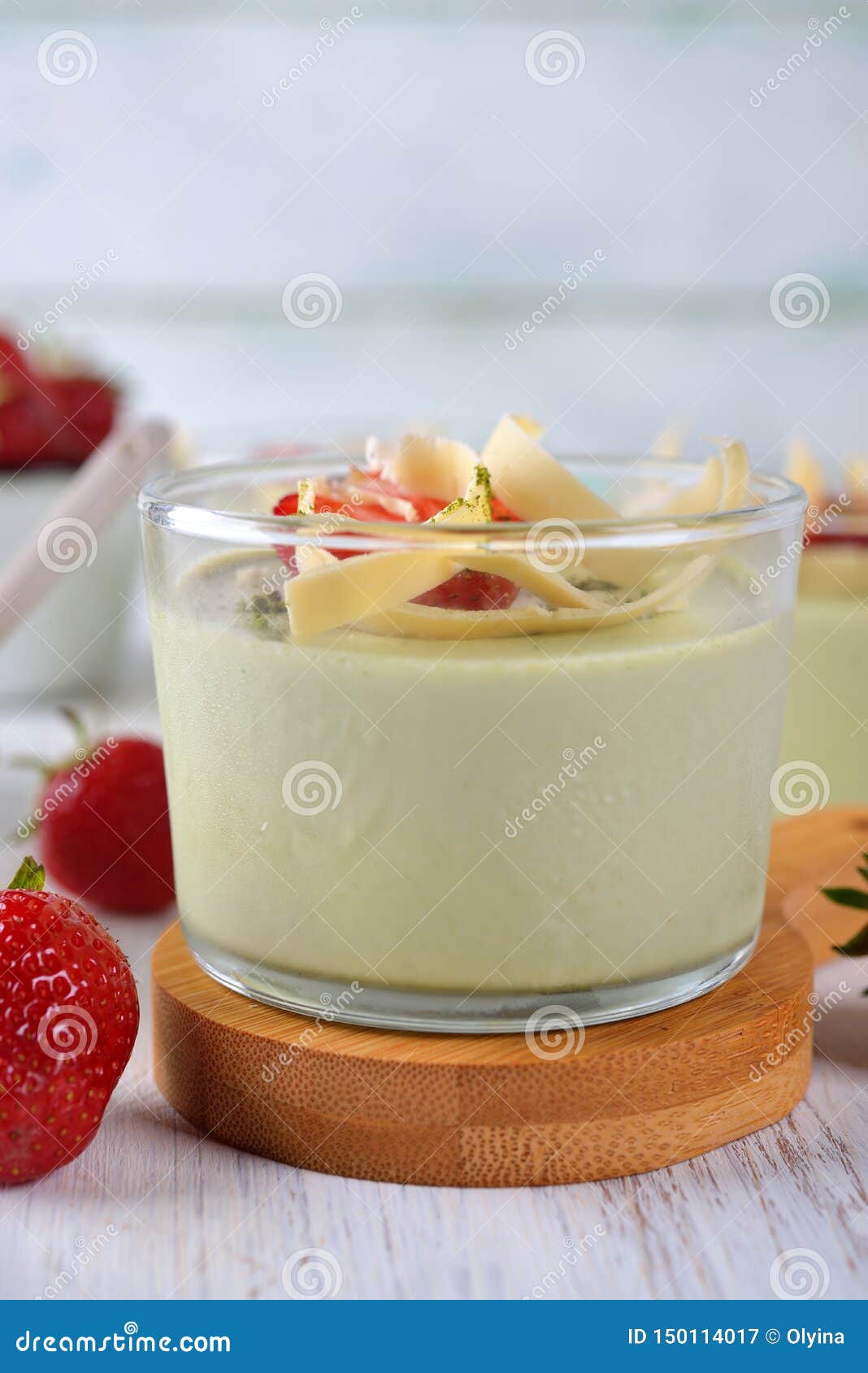 Green Tea Matcha Panna Cotta Stock Image - Image of strawberries, fresh ...