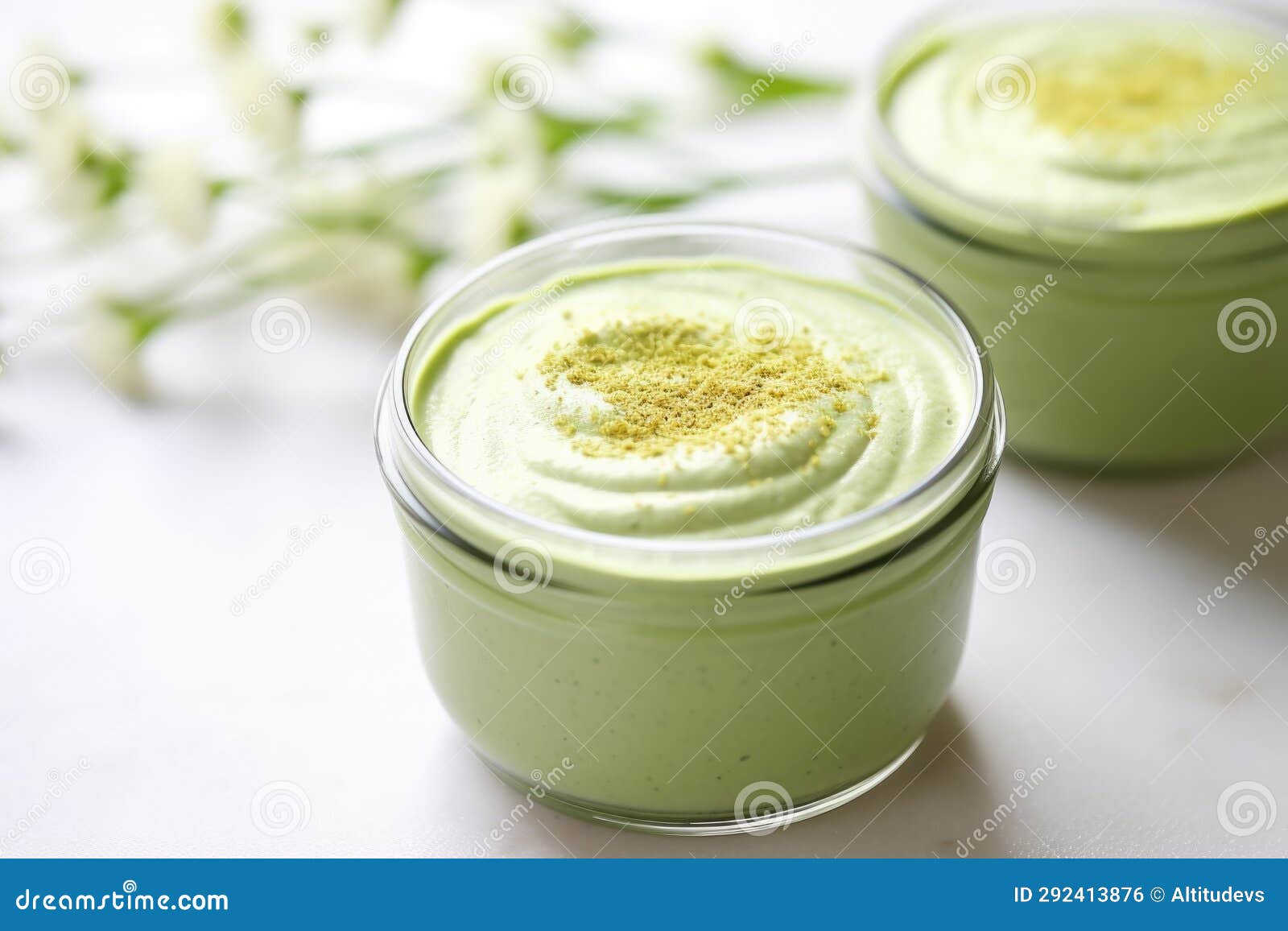 Green Tea Mousse Topped with a Matcha Powder Dusting Stock Photo ...