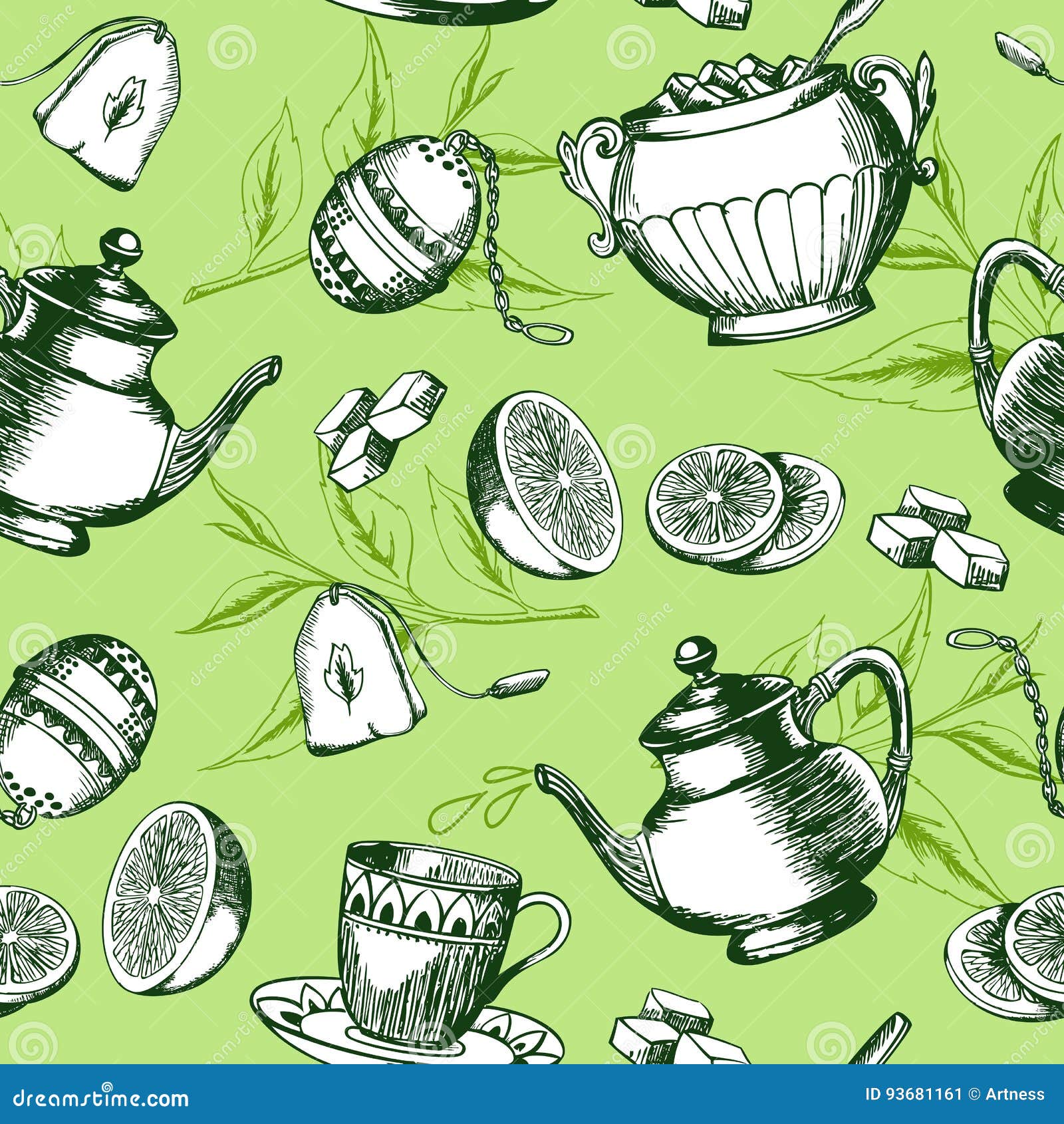 Green tea pattern stock vector. Illustration of food - 93681161