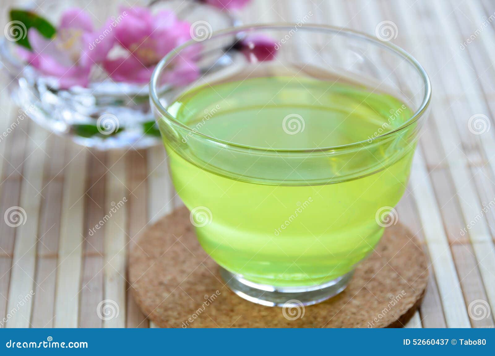 Green Tea with Pink Flowers Stock Image - Image of pink, break: 52660437
