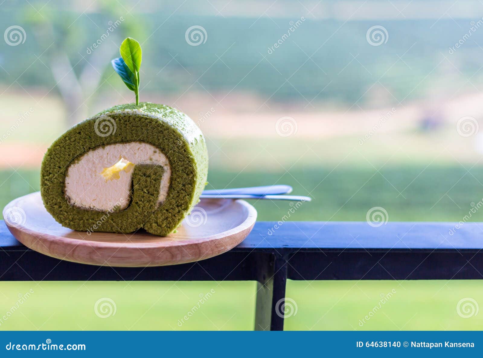 Green Tea Roll Cake stock photo. Image of pastry, swiss - 64638140
