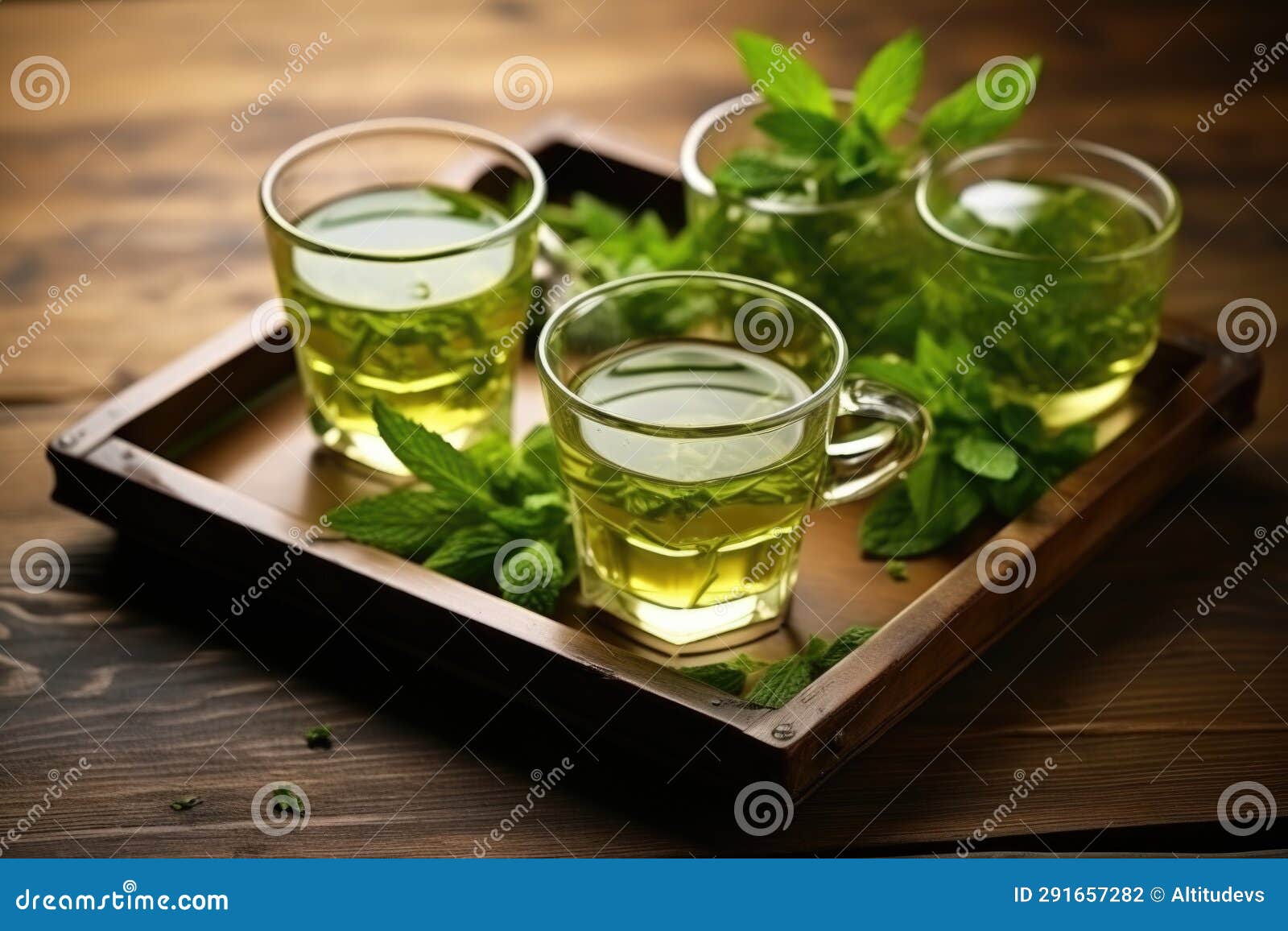 Green Tea Set on a Rustic Wooden Tray Stock Photo - Image of rustic ...