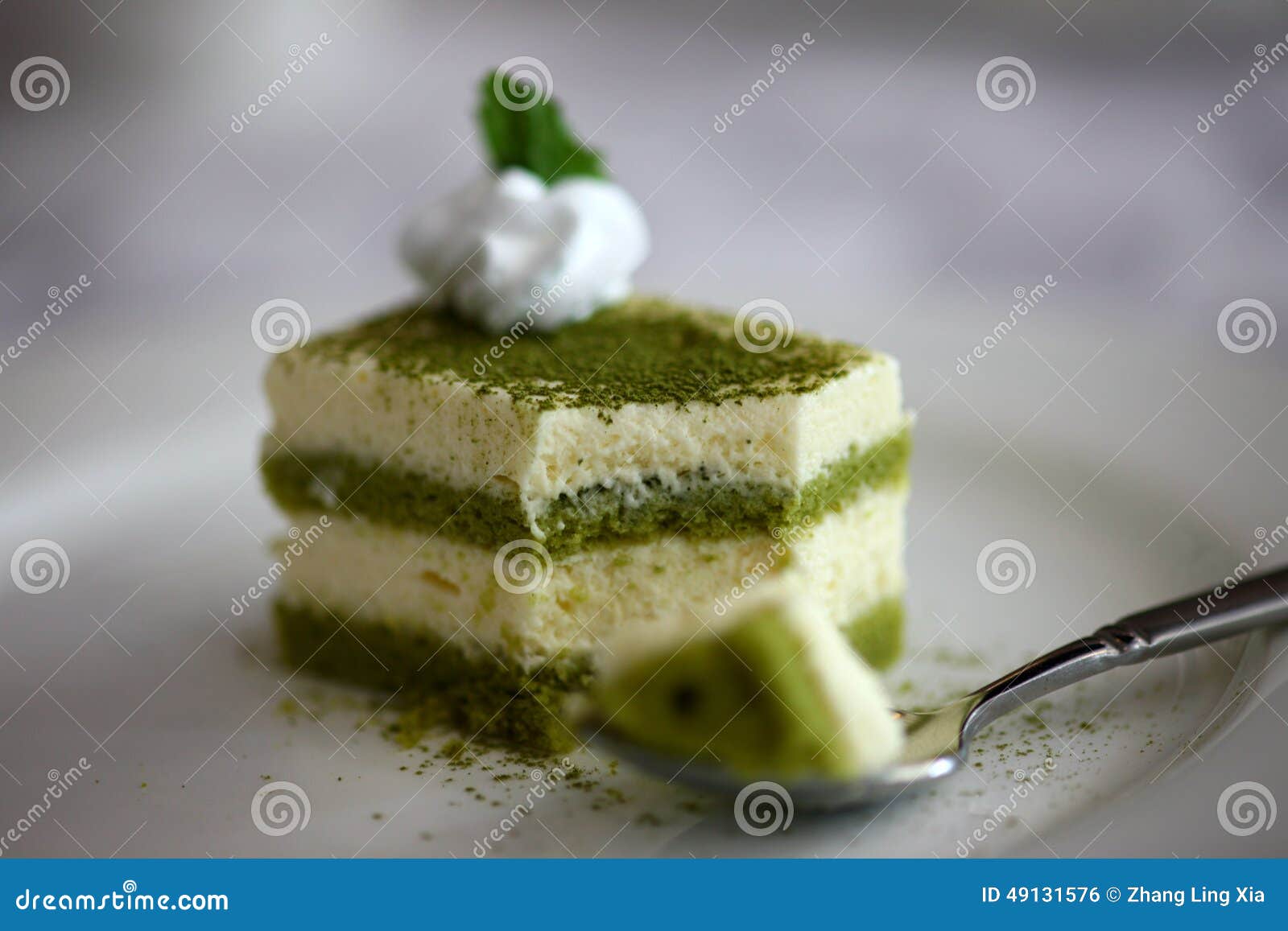 Green Tea Sponge Cake with Whipped Cream Stock Photo - Image of sponge ...