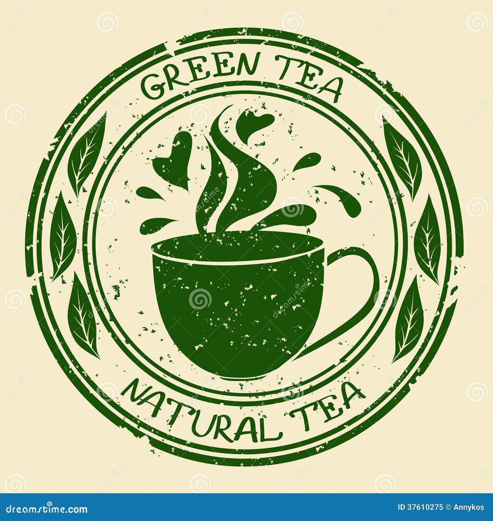 Green tea stamp with cup stock vector. Illustration of object - 37610275