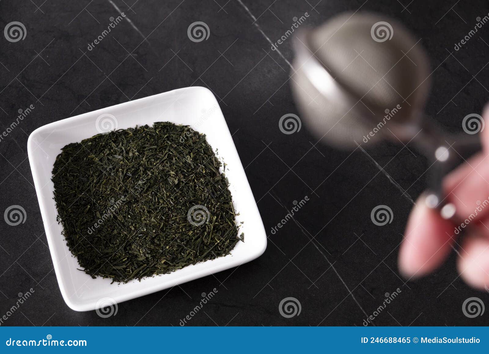 Green Tea and Tea Strainer on Background Stock Image - Image of food ...