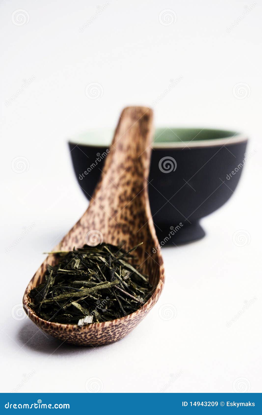 Green tea on a tea spoon stock image. Image of close - 14943209