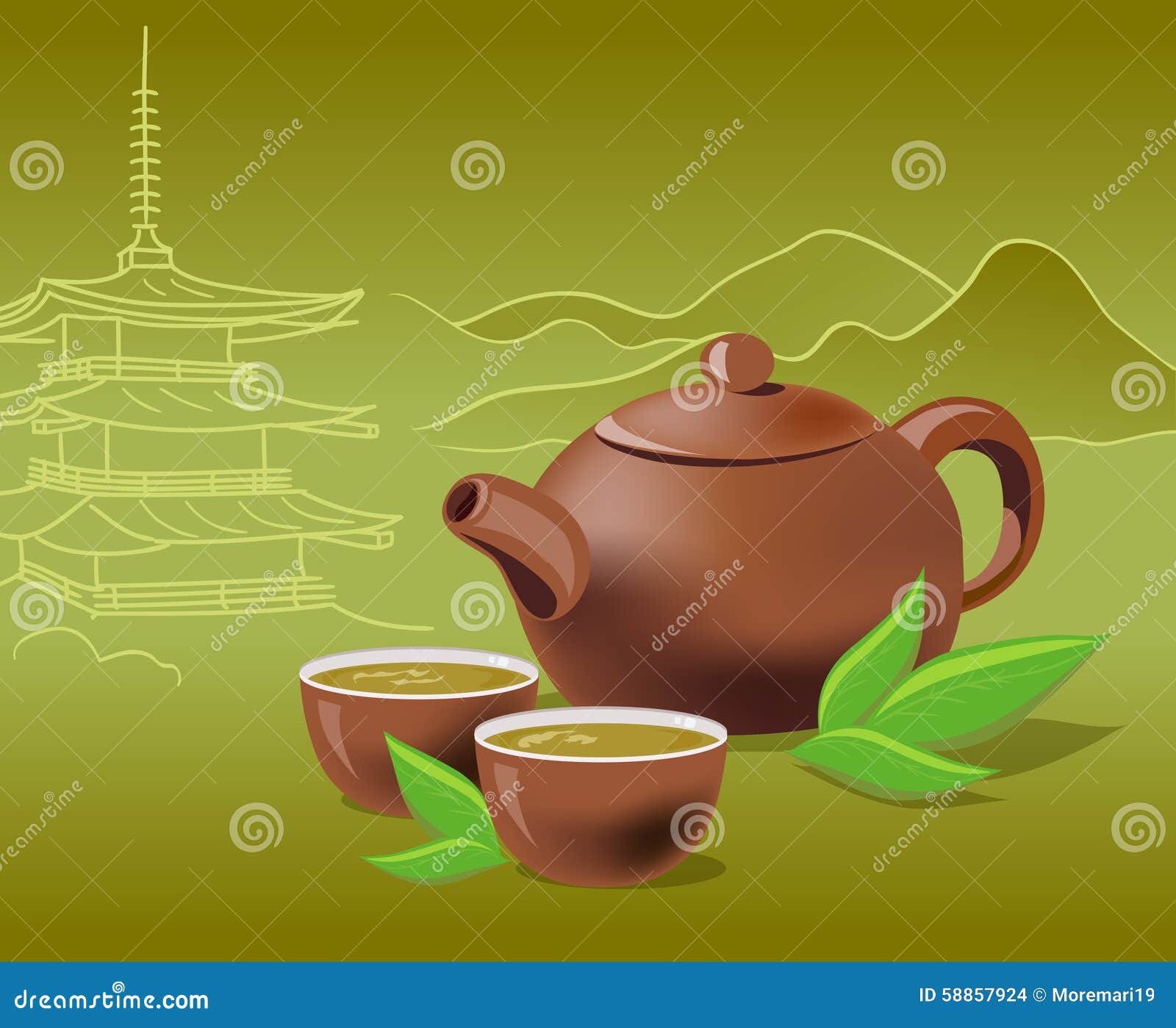 Green tea in a teapot stock vector. Illustration of china - 58857924
