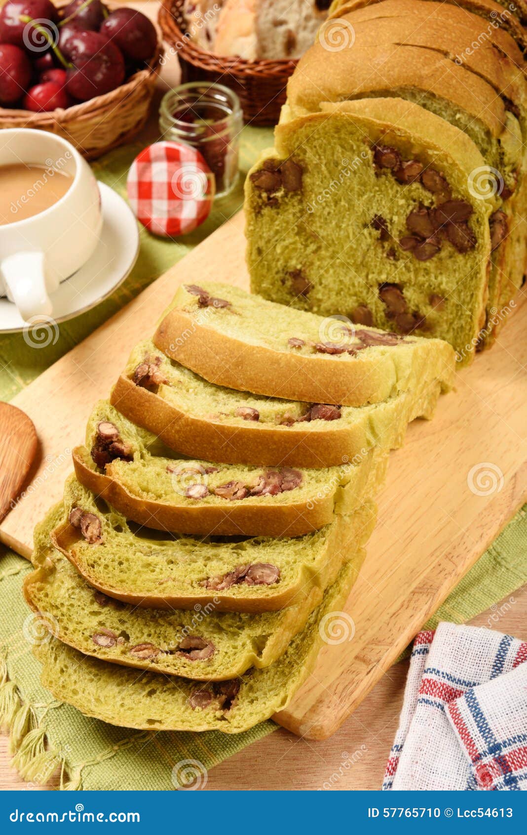 Green Tea Toast with Red Beans Stock Photo - Image of breakfast, toast ...
