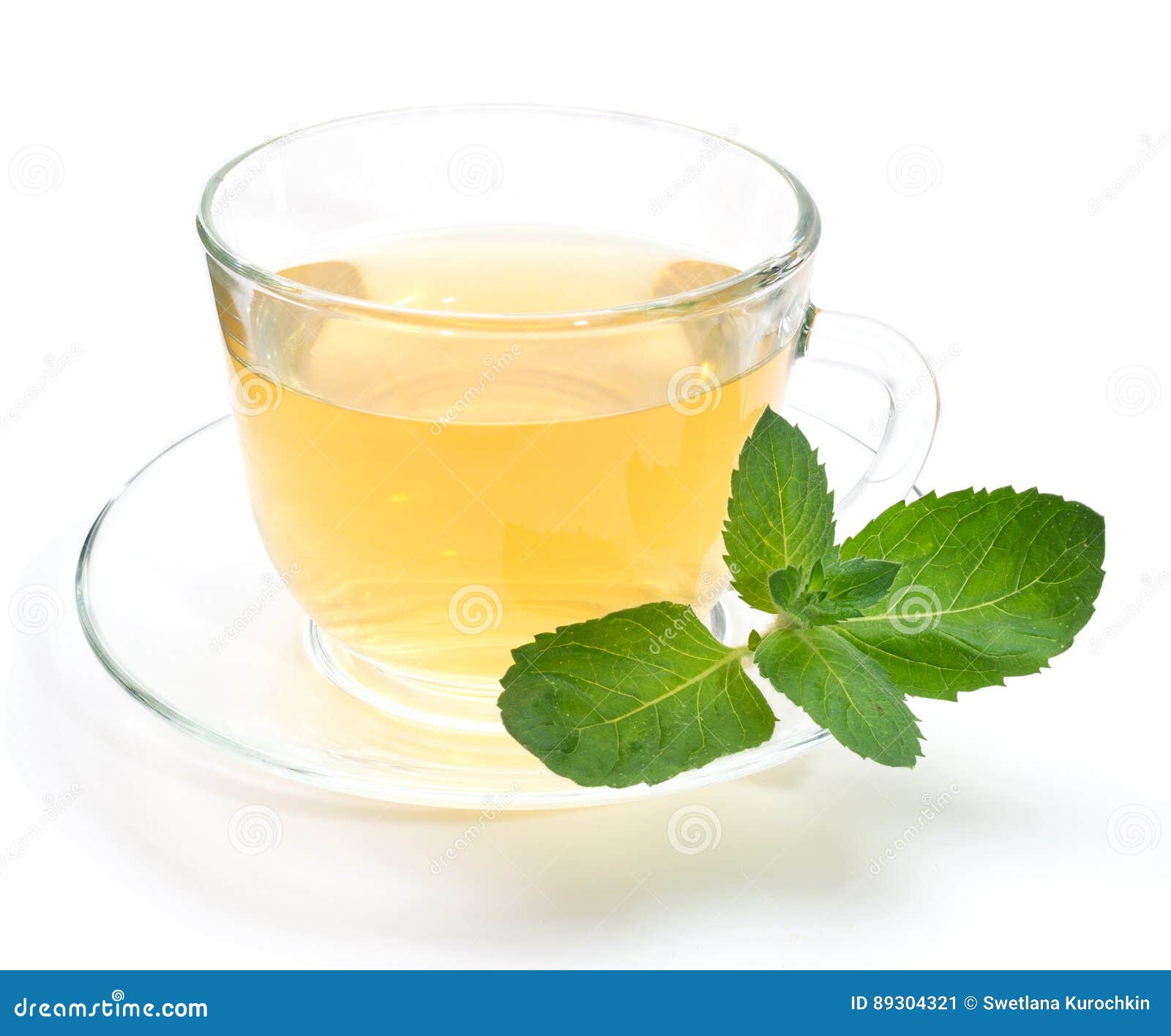 Green Tea in Transparent Cup with Mint Leaves Isolated on White Stock ...