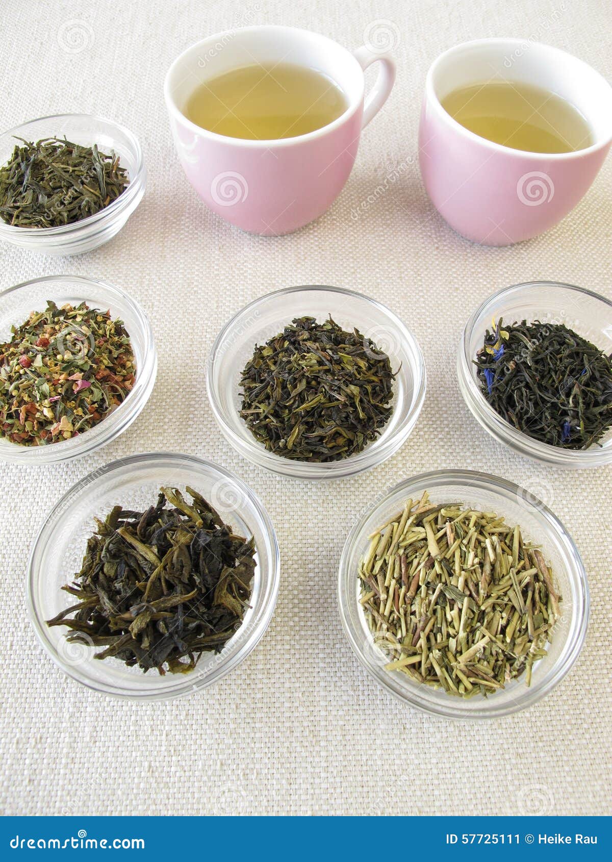 Green Tea Varieties and Two Cups of Tea Stock Image - Image of leaves ...