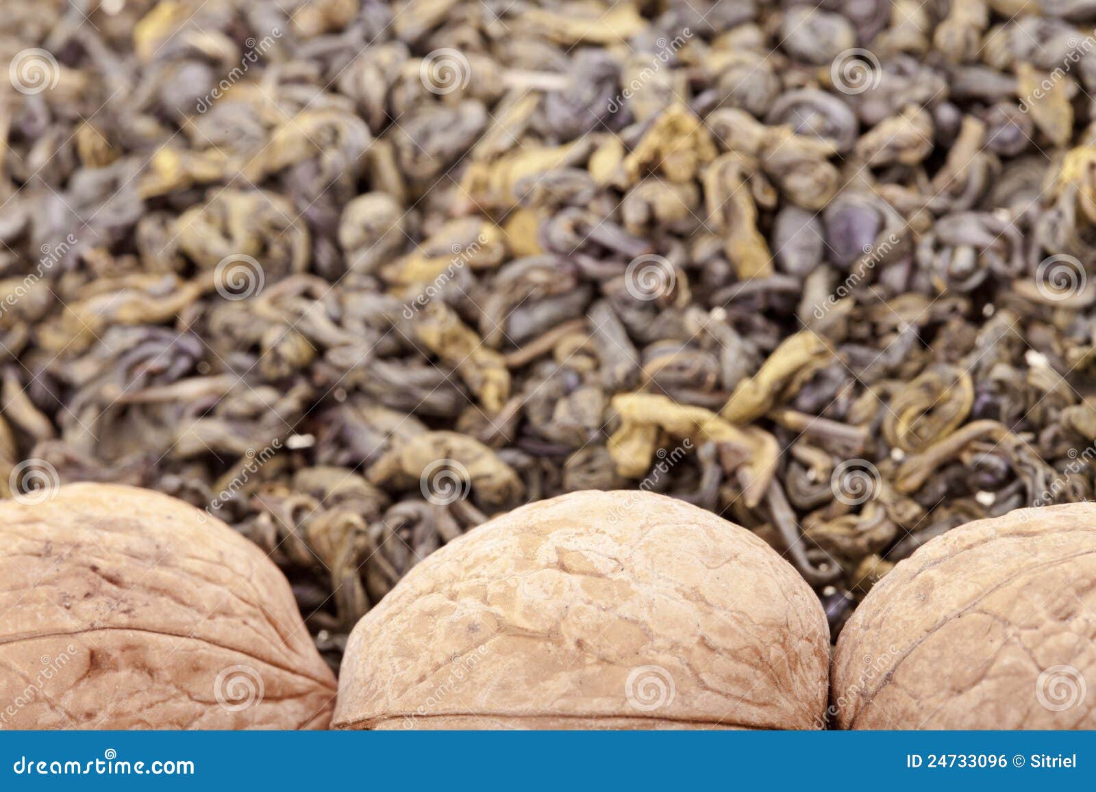 Green tea and walnuts stock photo. Image of wooden, walnuts - 24733096