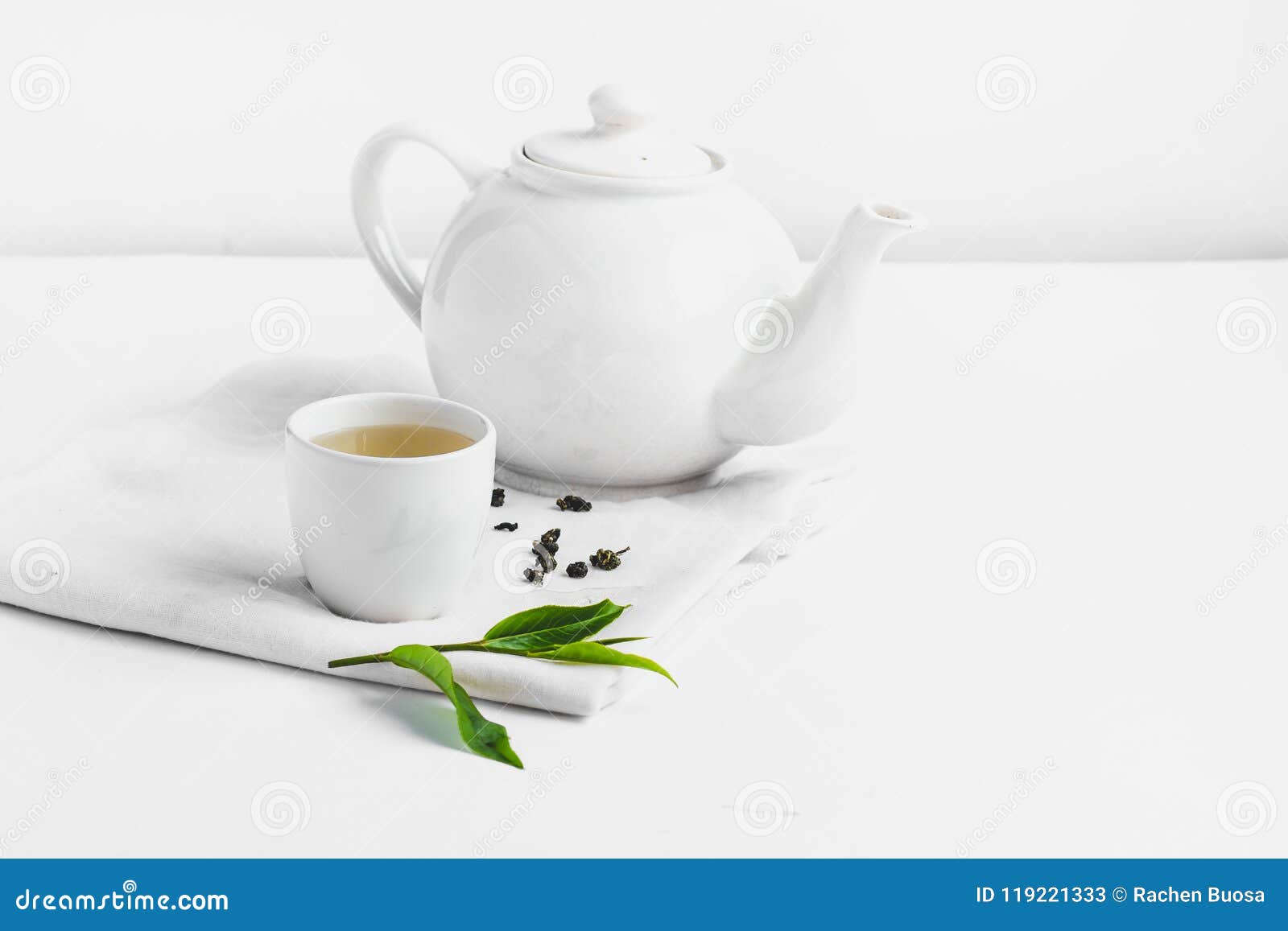 Green Tea in White Cup White Background Aroma Stock Image - Image of ...