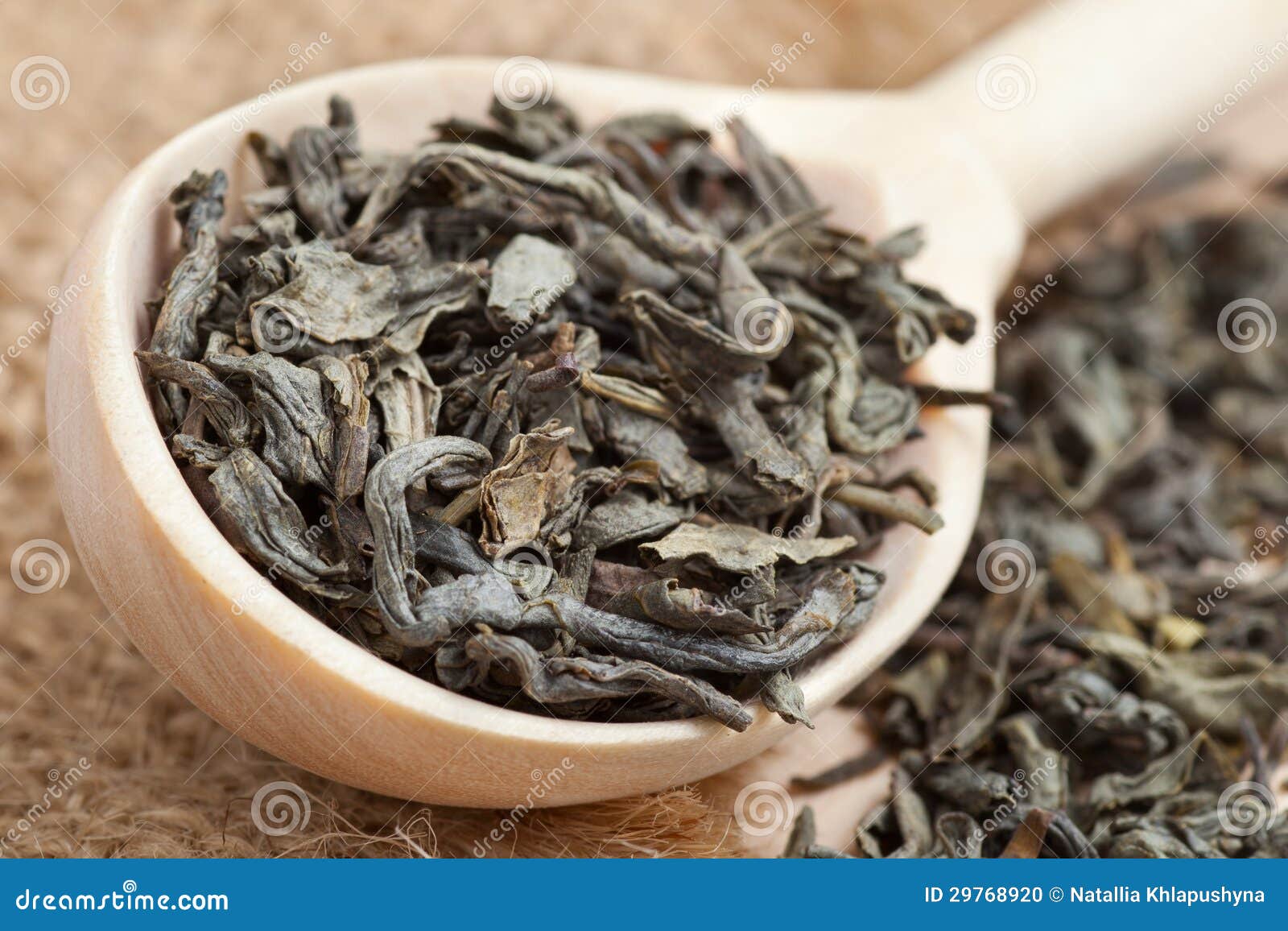 Green Tea in Spoon and Tea Leaves Stock Photo - Image of herbal ...