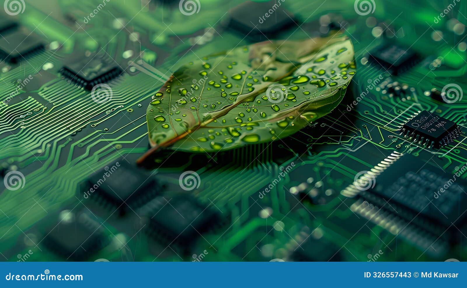 Green Technology Concept with Leaf on Circuit Board Stock Illustration ...