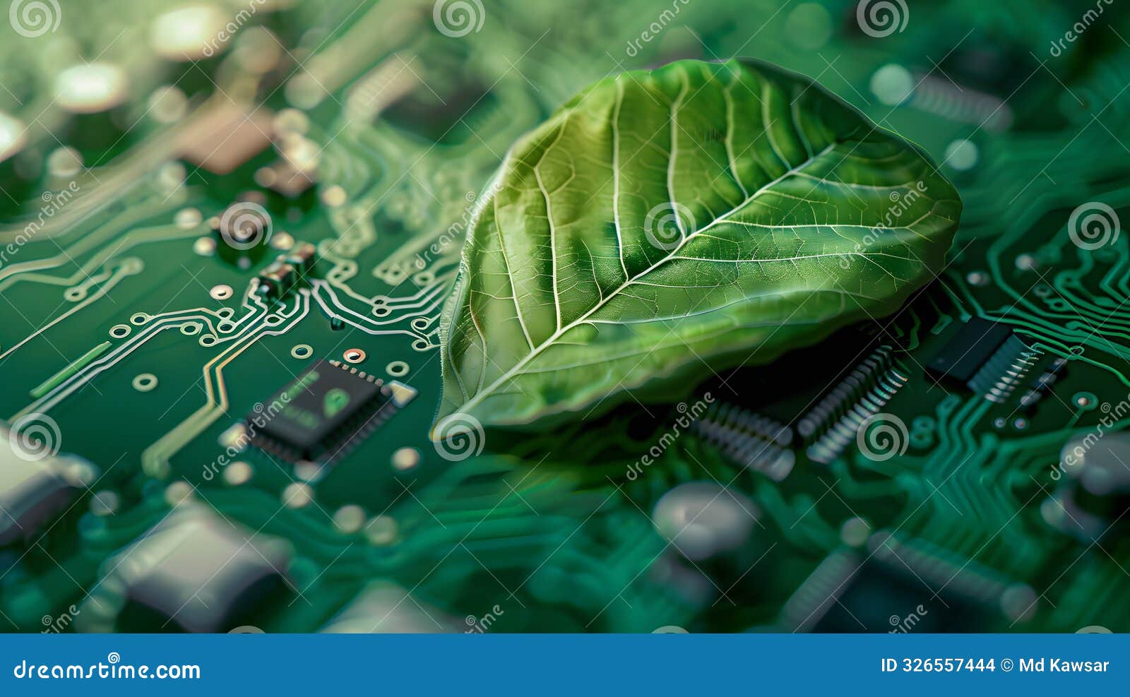Green Technology Concept with Leaf on Circuit Board Stock Illustration ...