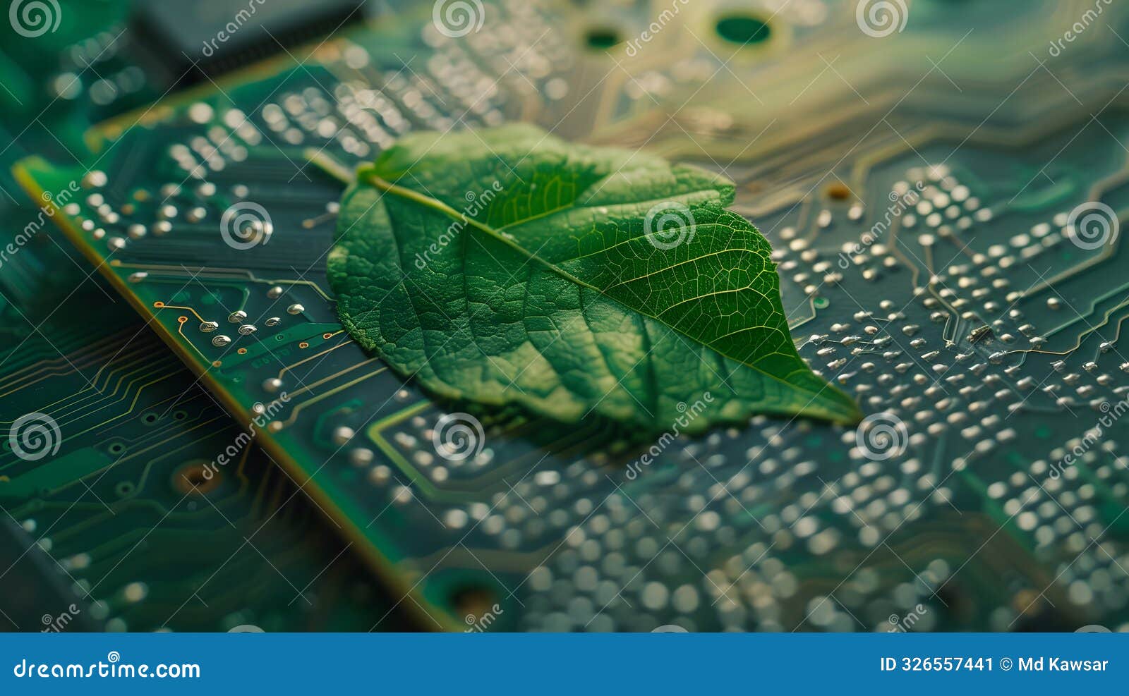 Green Technology Concept - Leaf on Circuit Board Stock Illustration ...