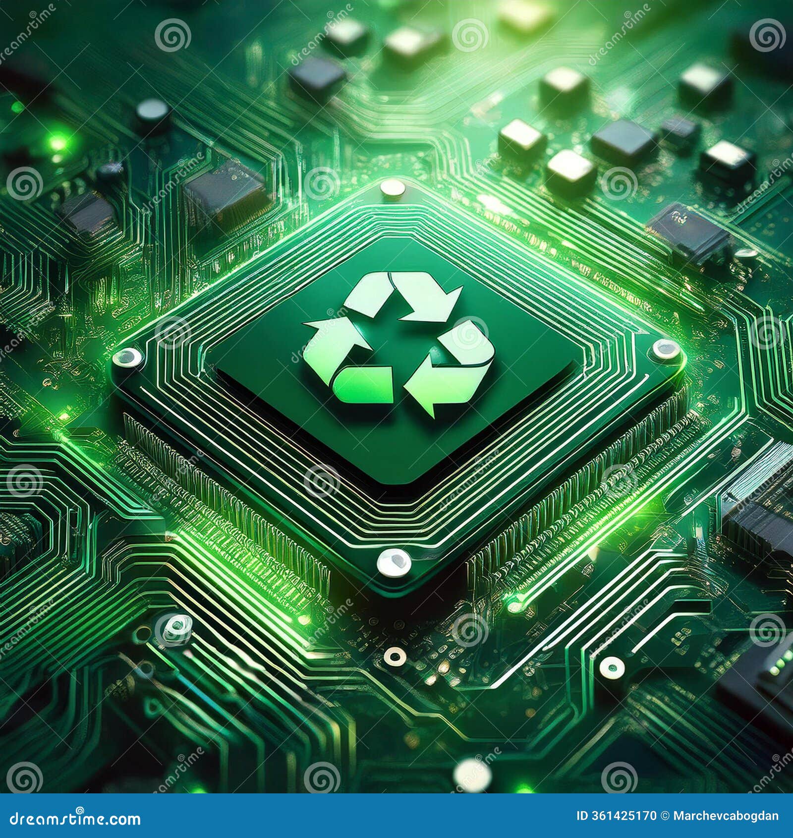 Green Eco Processor Symbol Icon Of Microprocessor Leaf Chipset Data ...