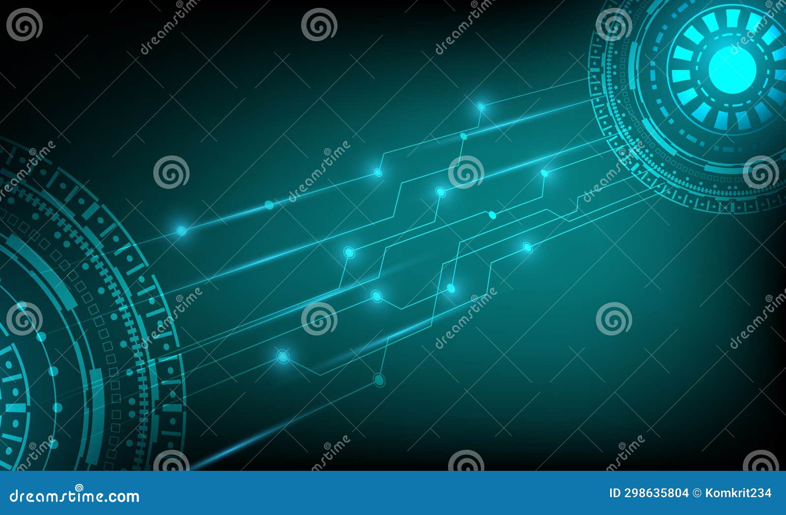 Green Technology Lines Circuit Connecting Network with Neon Shine Light ...