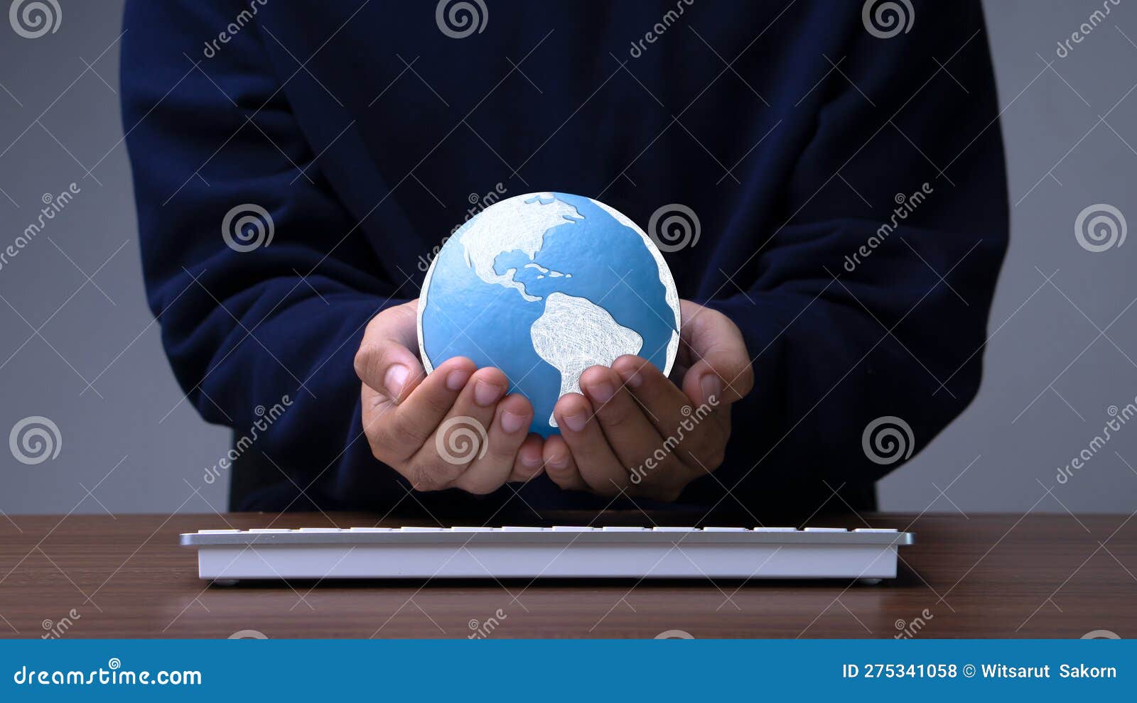 Green Technology.Man Hand Hands Holding the Earth Globe with Computer ...