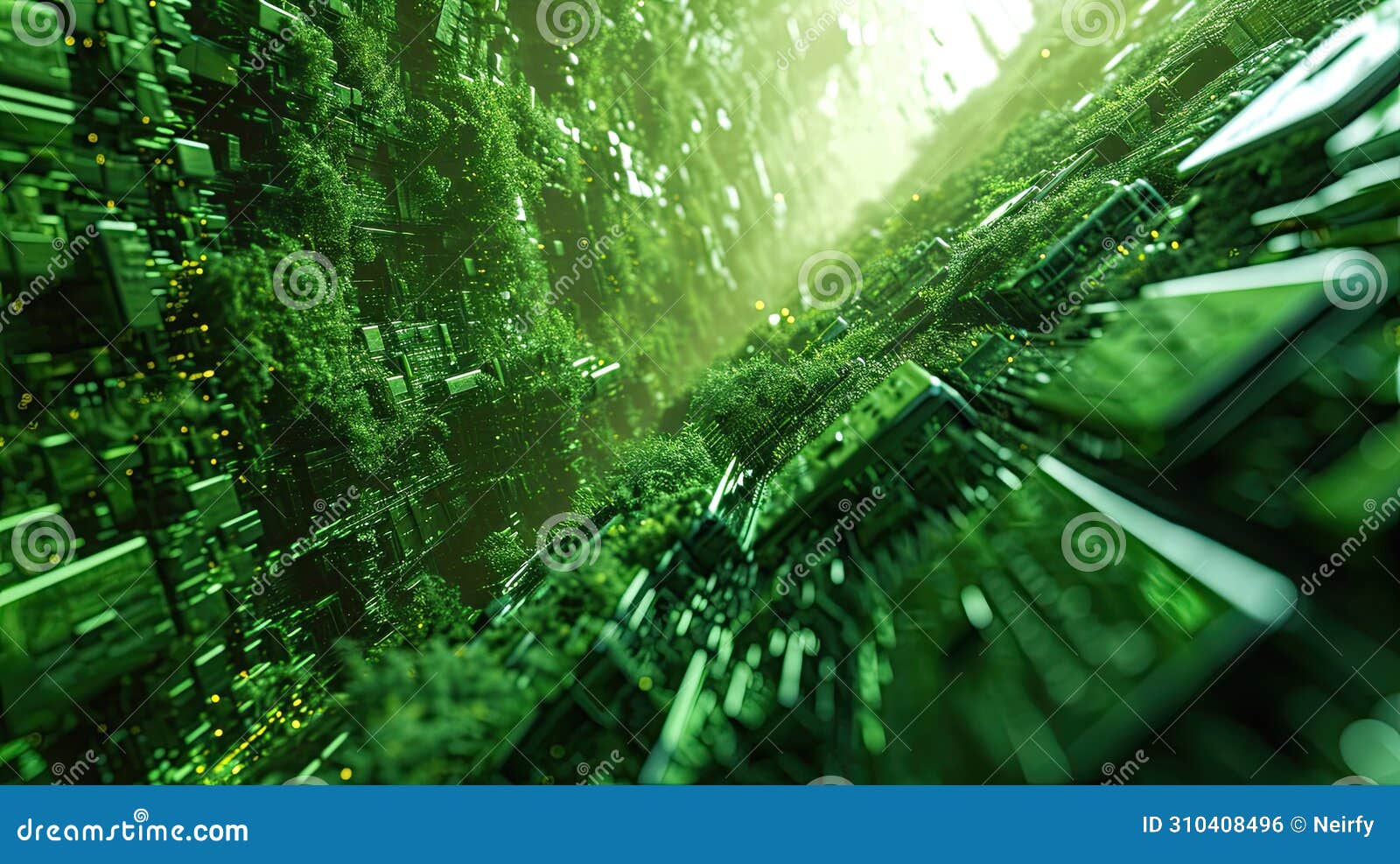 Green Technology-themed Image of a Virtual Server Network, Organic Data ...