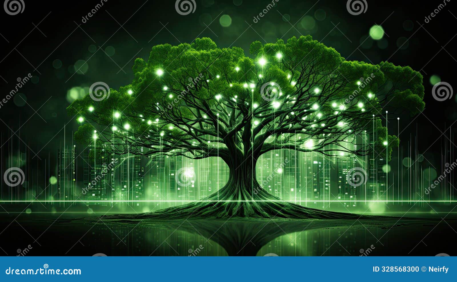Green Technology-themed Image of a Virtual Server Network, Organic Data ...