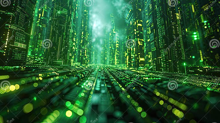 Green Technology-themed Image of a Virtual Server Network, Organic Data ...