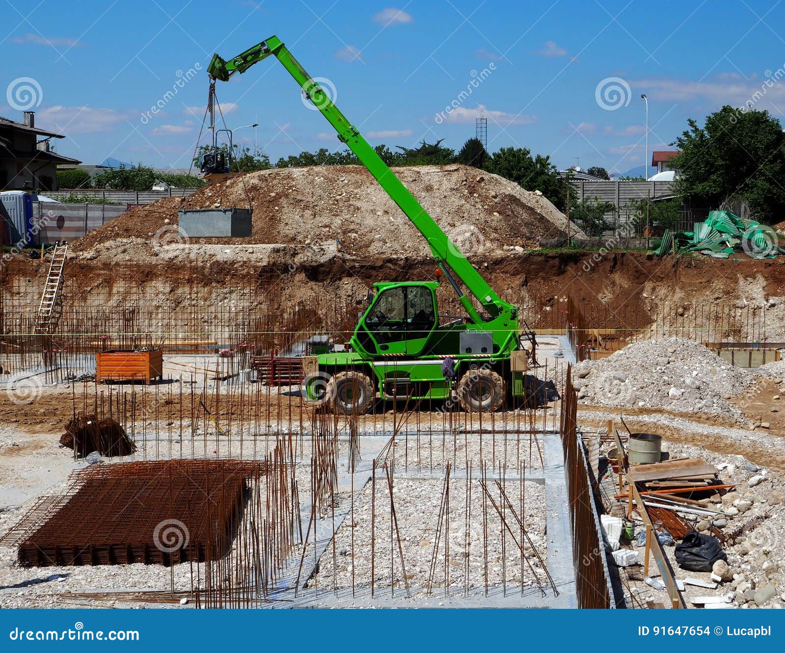 Green Telescopic Handler Crane Stock Photo - Image of building ...