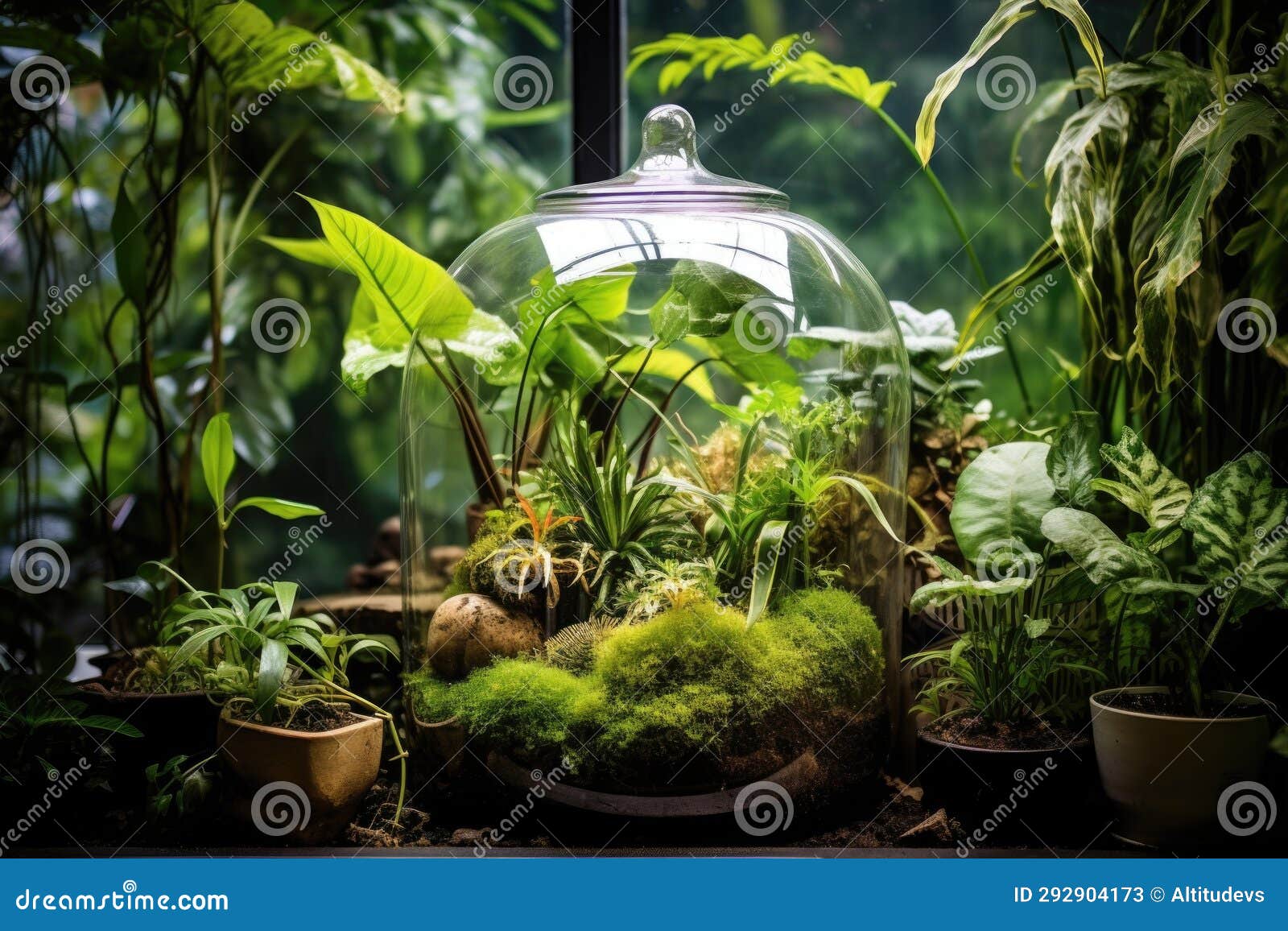 A Green Terrarium with Exotic Plants Inside Stock Image - Image of ...