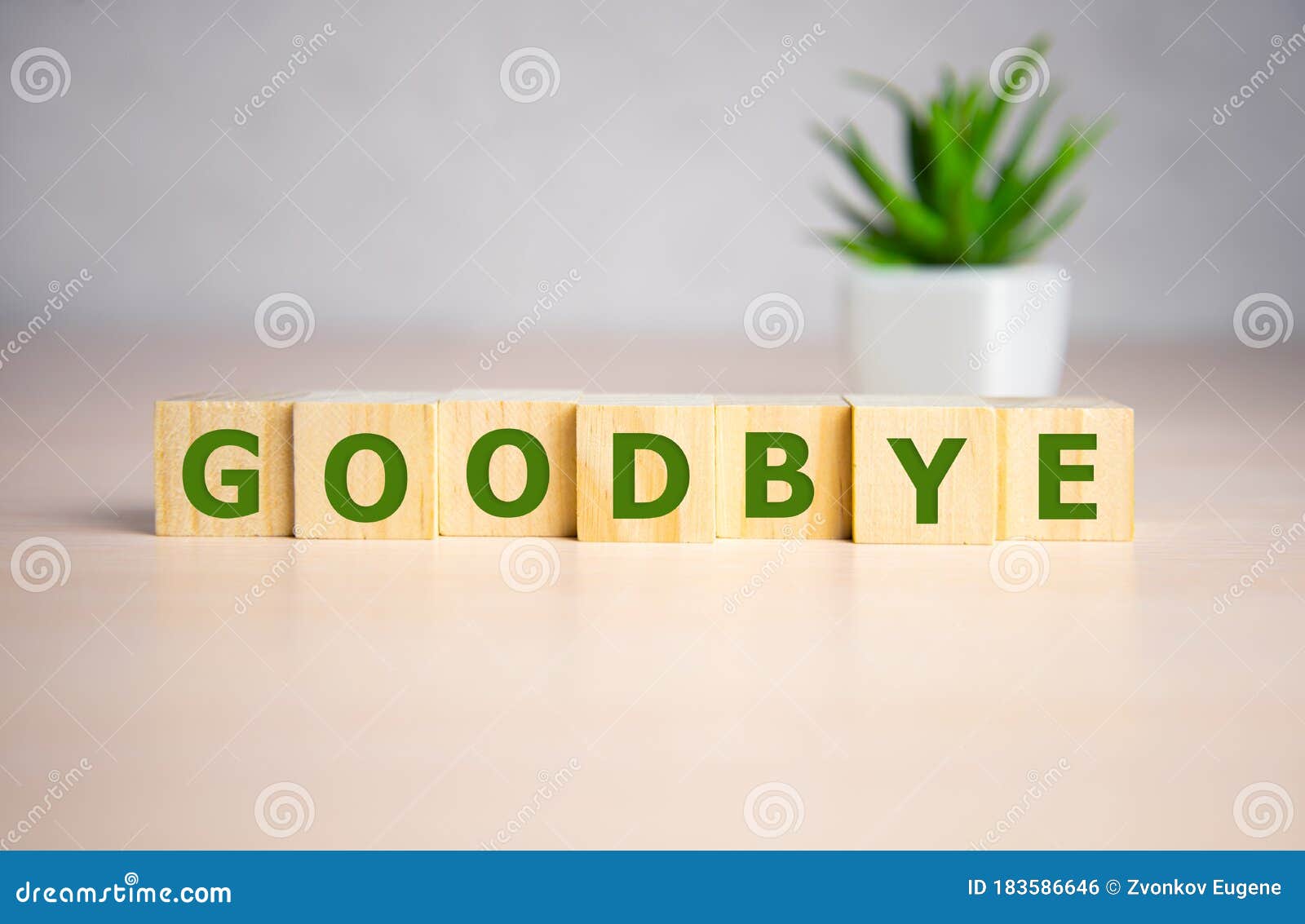 Green Text Goodbye Word Written in Wooden Cube Stock Photo - Image of ...