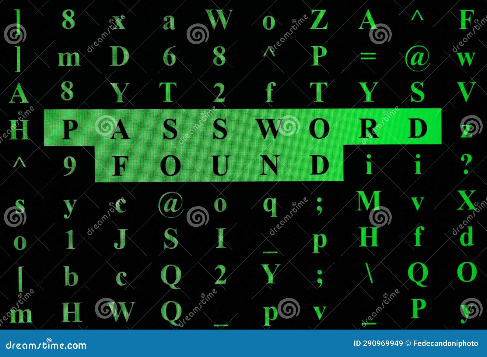 Green Text PASSWORD FOUND and Random Characters on Screen Stock Image ...