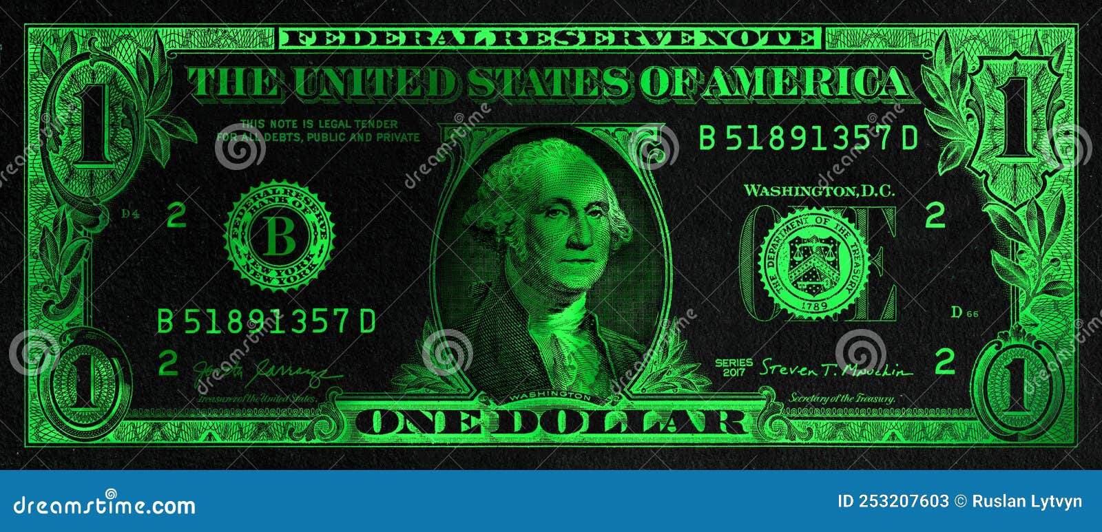 Green Textured 1 US Dollar Banknote with Black Background Stock Image ...