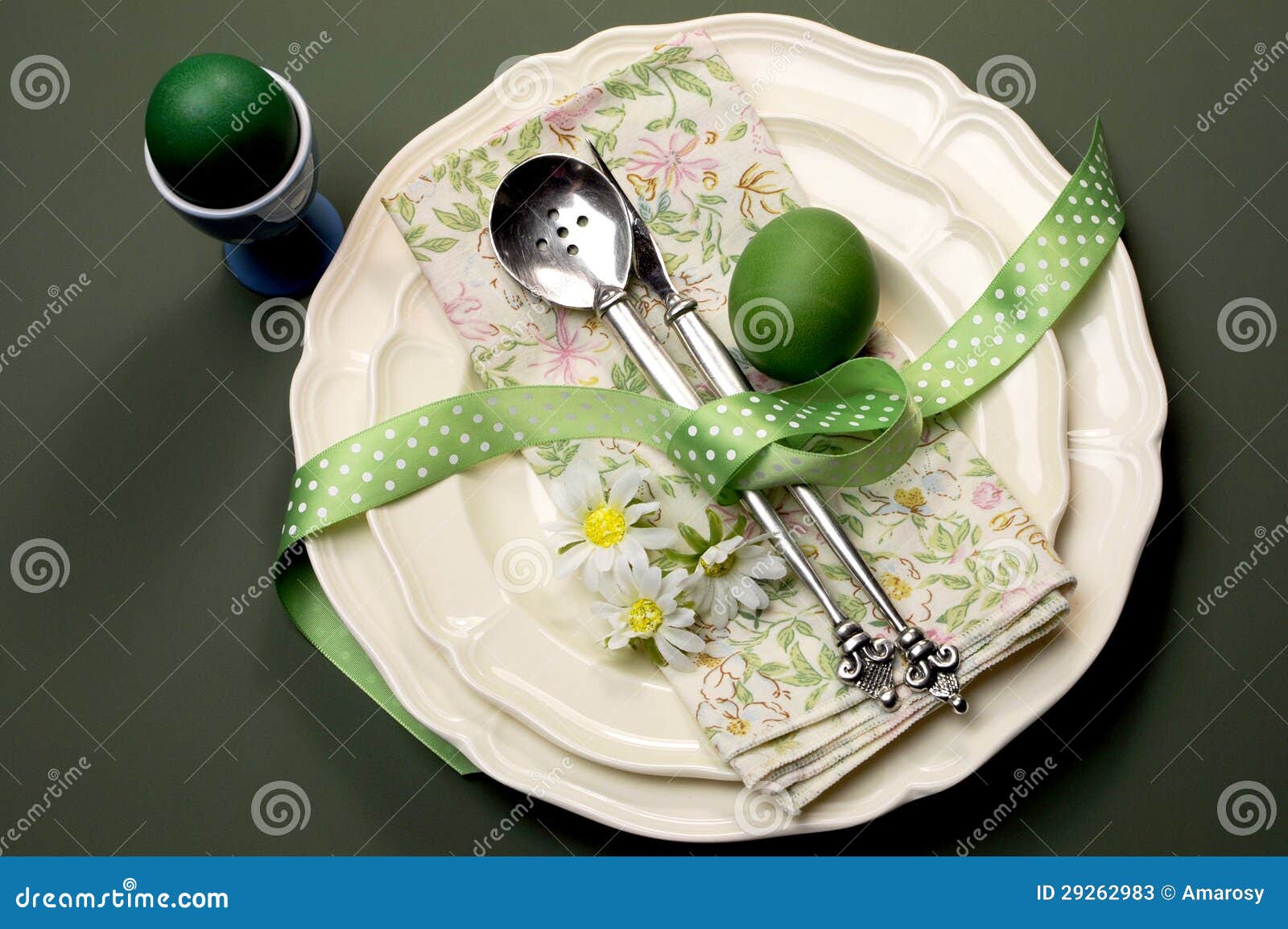 Green Theme Happy Easter Dinner or Breakfast Table Setting Stock Image ...