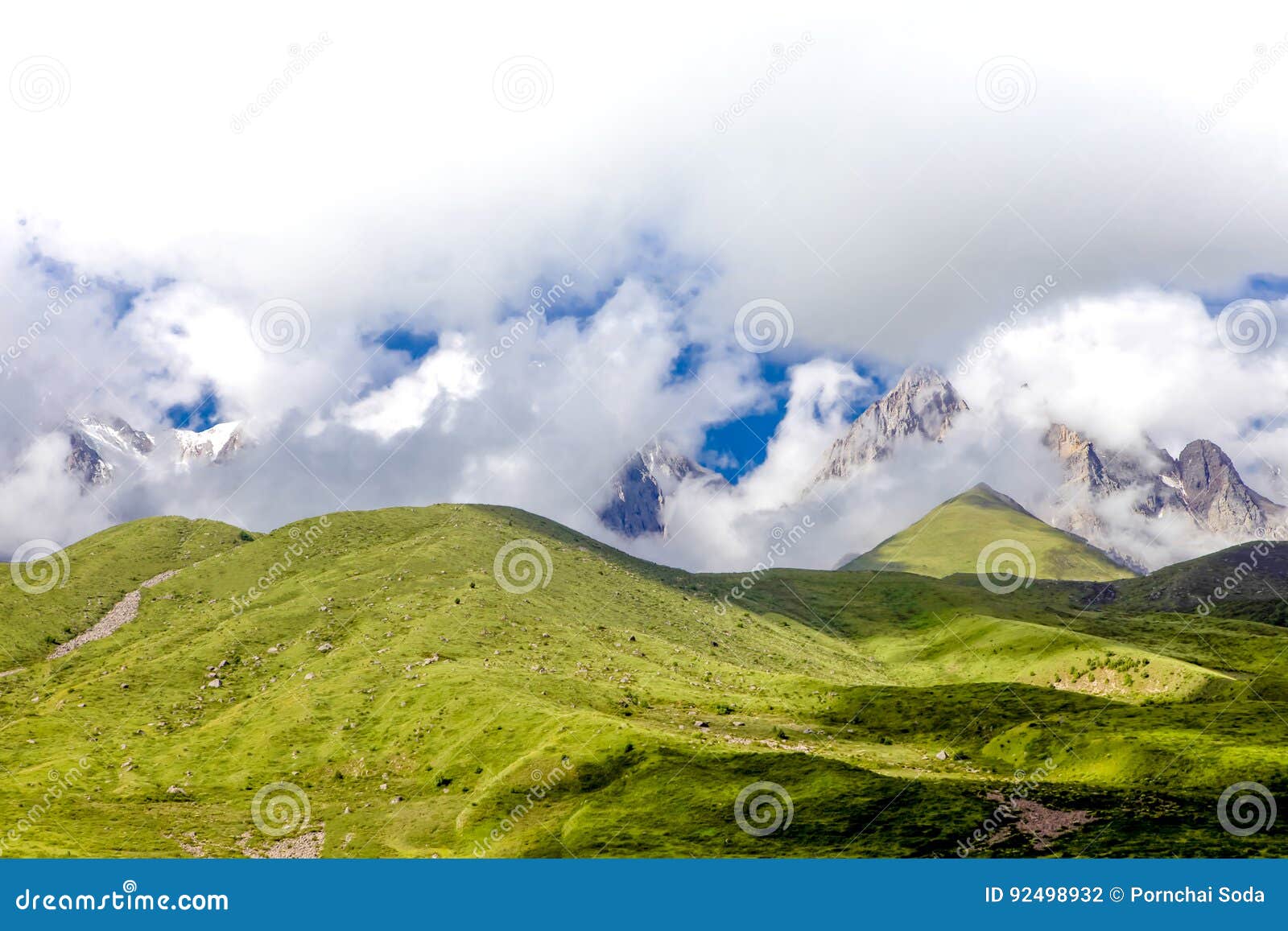 Green Tibet Landscape on Sunny Day with Color Filter Stock Photo ...