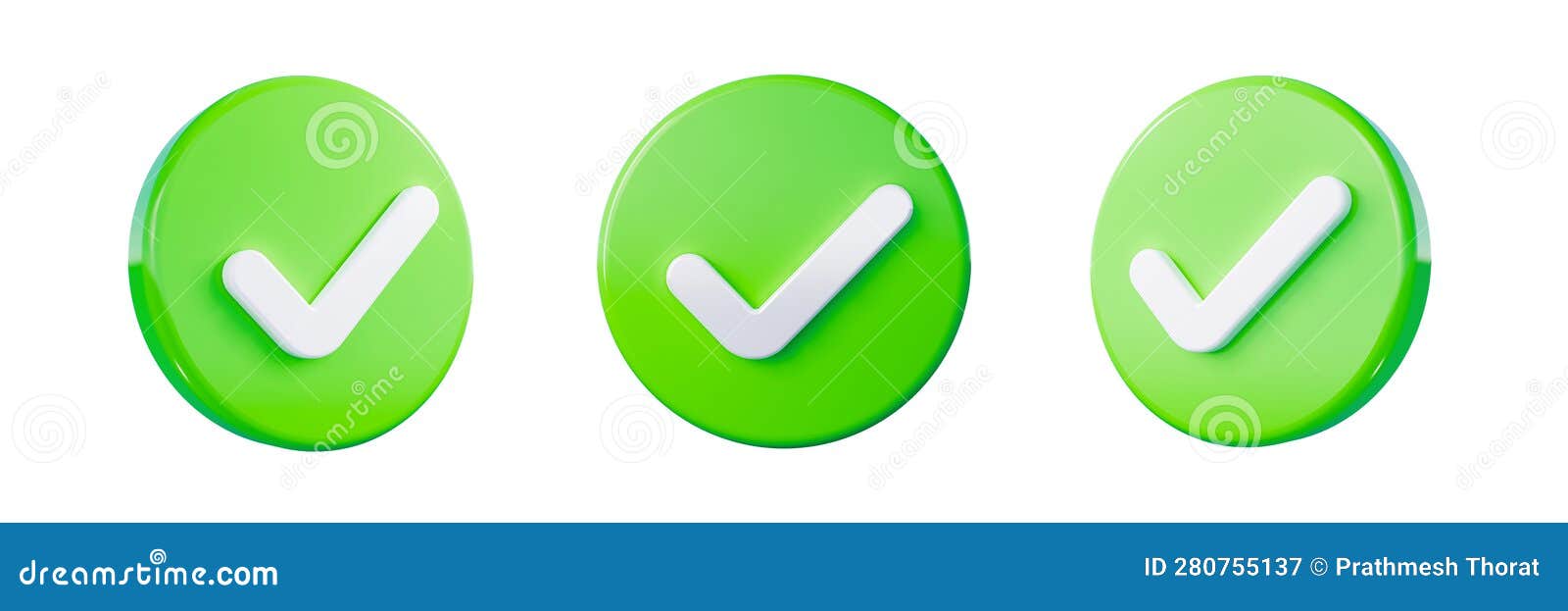 Green Tick 3D Icon. Right, Approval Sign Rounded Icon from Different ...