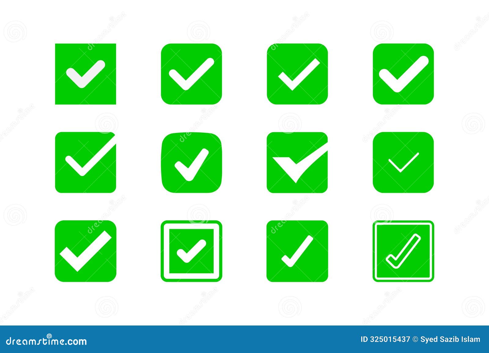 Green Tick Mark Checklist Icon Vector Style White Background Stock ...
