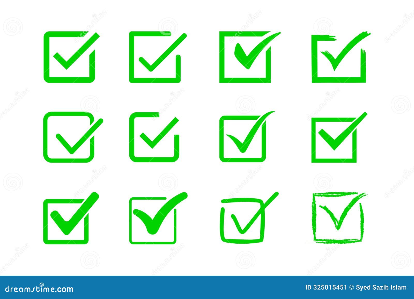 Green Tick Mark Checklist Squire Box Bundle Stock Vector - Illustration ...