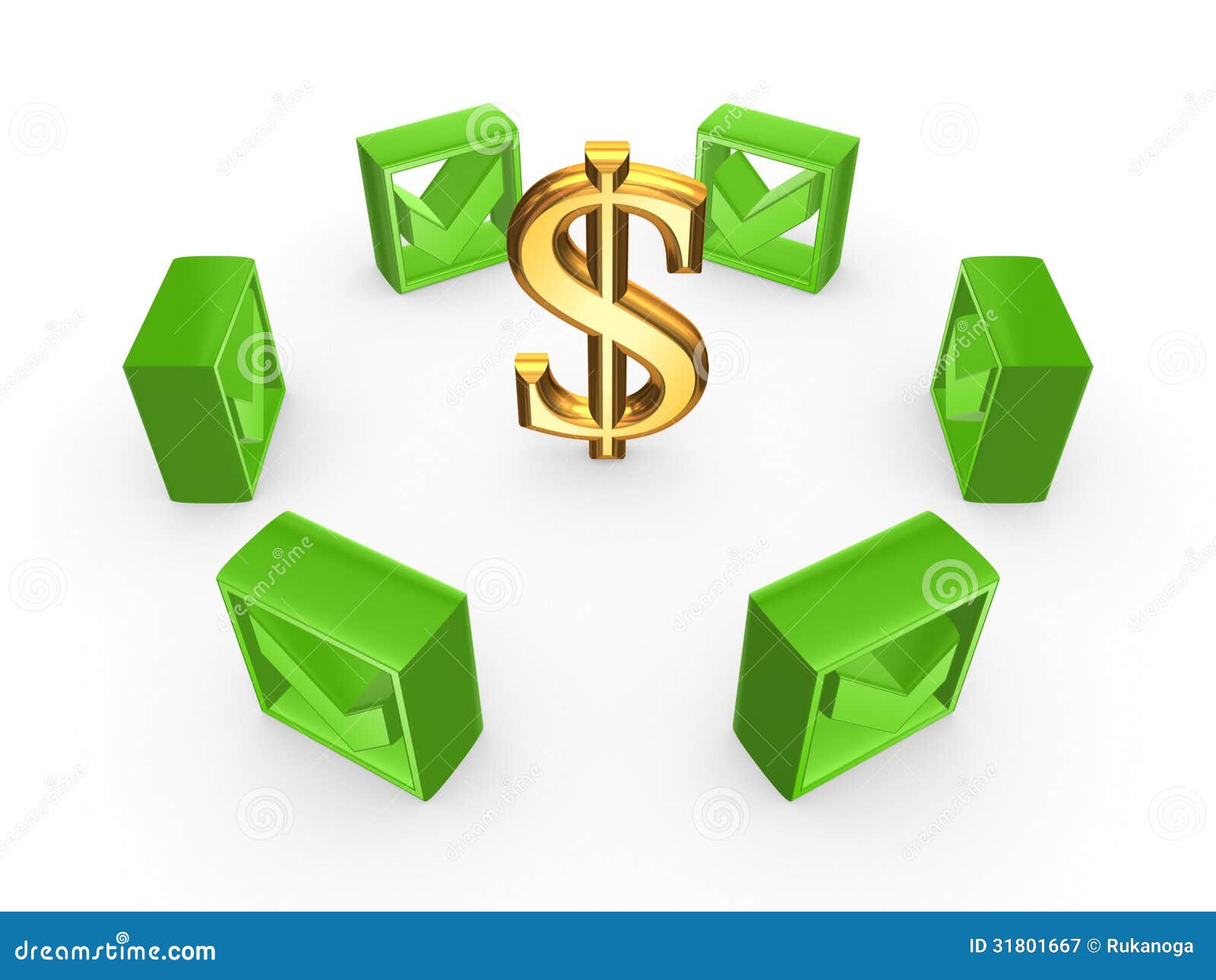 Green Tick Marks Around Sign of Dollar. Stock Illustration ...