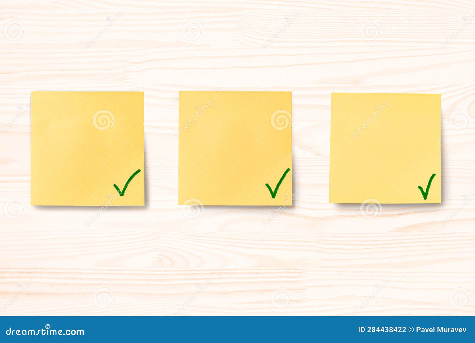 Green Tick Marks on Blank Sticky Notes, Priority, Process, or ...