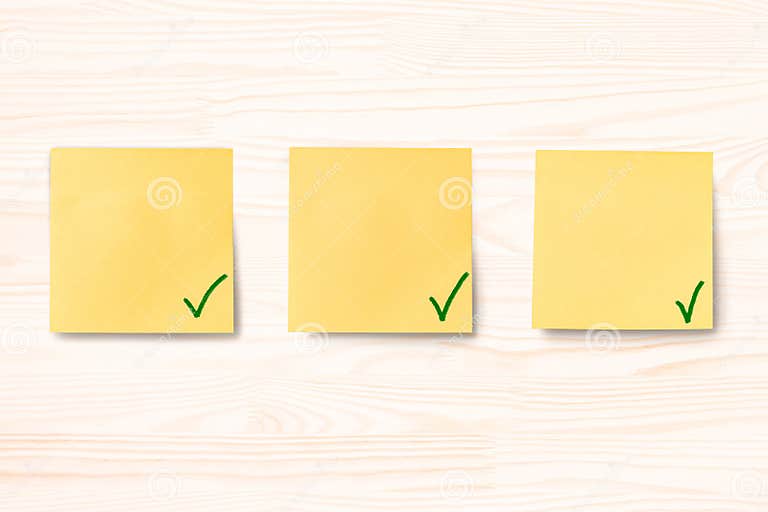 Green Tick Marks on Blank Sticky Notes, Priority, Process, or ...